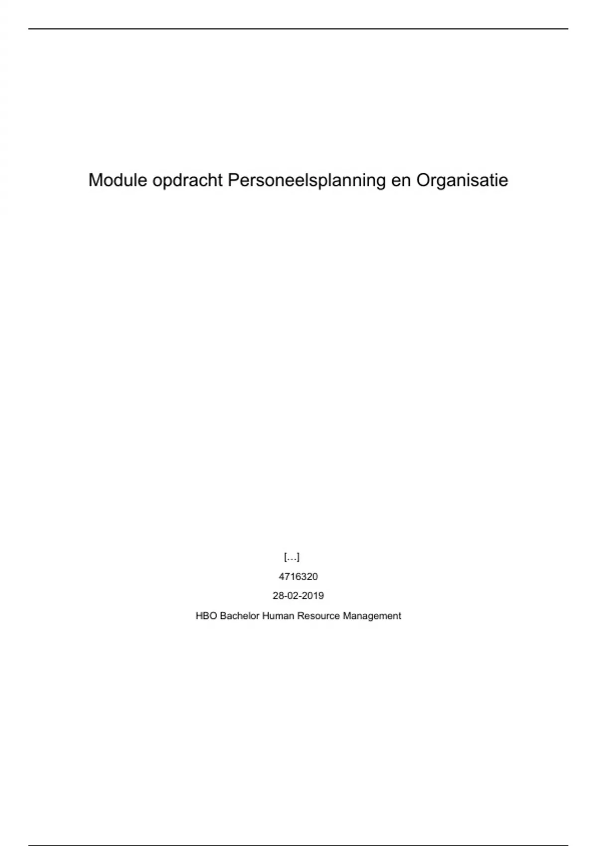 Module opdracht 'Personeelsplanning en Organisatie' - 2019 - Cijfer 8! - Personeelsplanning ...