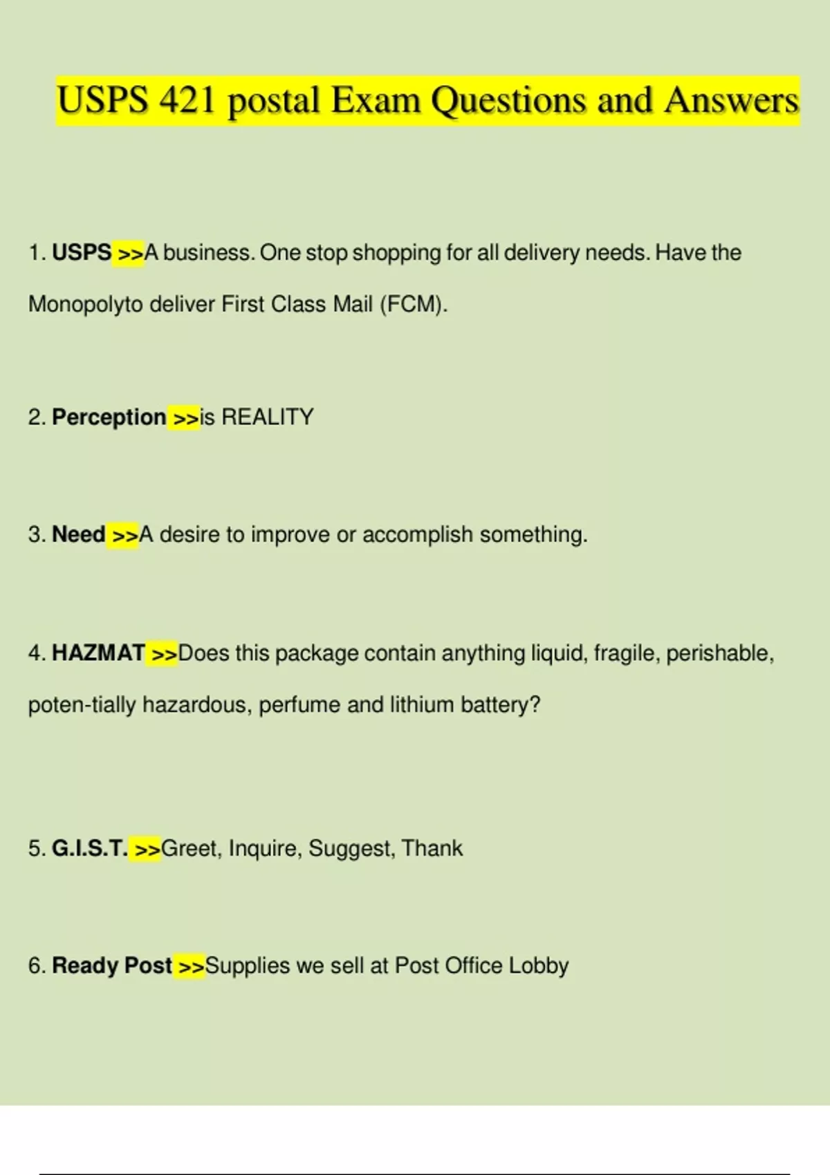 USPS 421 postal Window Exam Questions and Answers Latest (2024 / 2025 ...