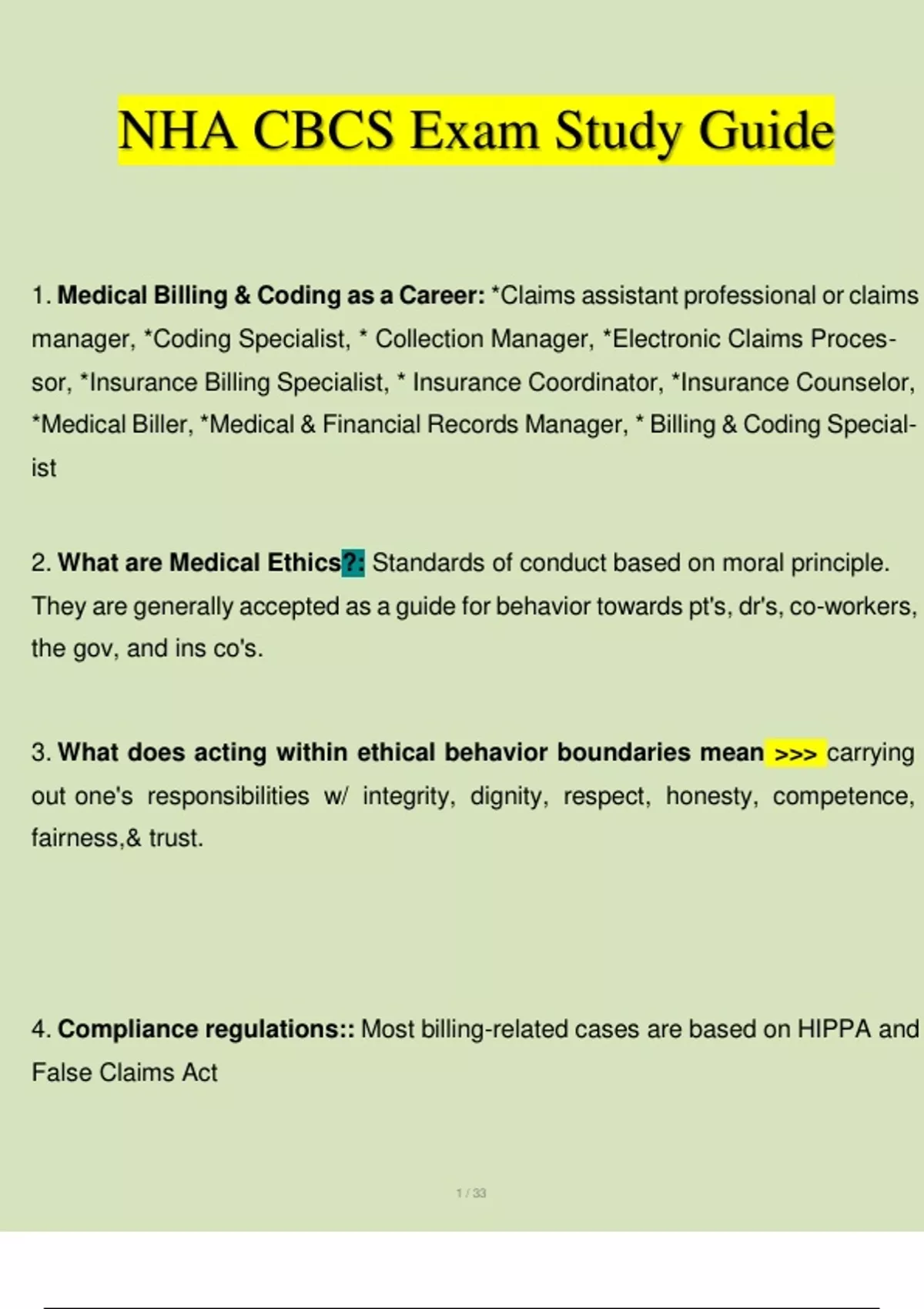 NHA CBCS Exam Study Guide 200+ Questions and Revised Correct Answers ...