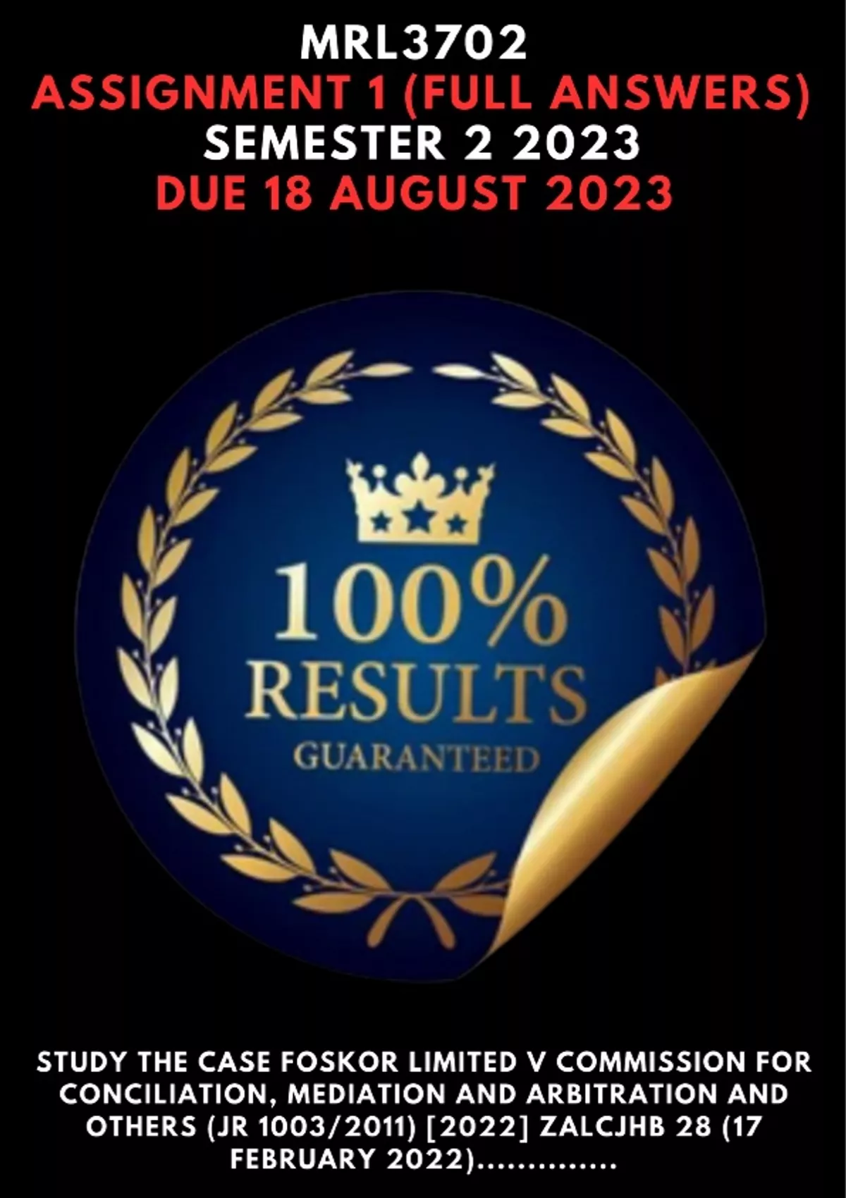MRL3701 (Insolvency Law) Assignment 1 (SEM 1 2024) Exceptional ...
