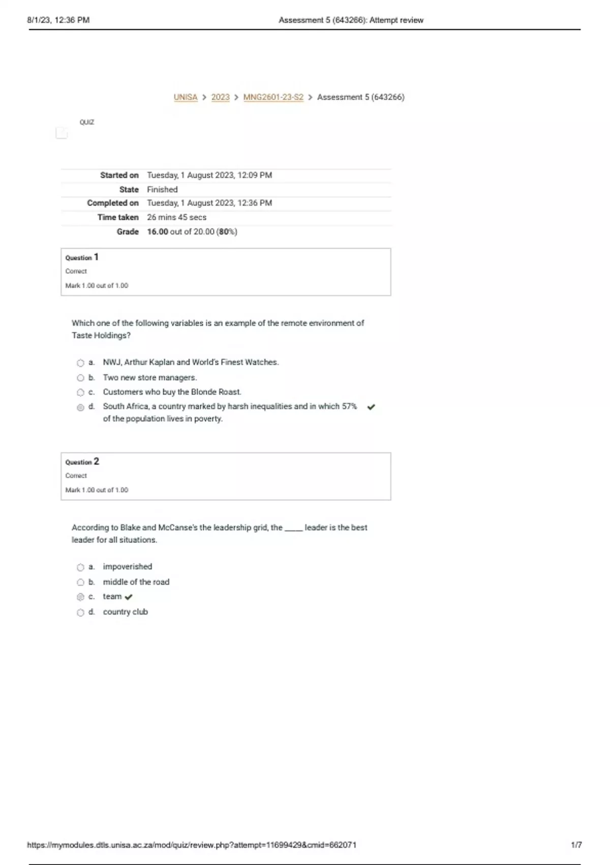 Mng2601 Assignment 5 Semester 2 2023 - General Management MNG2601 ...