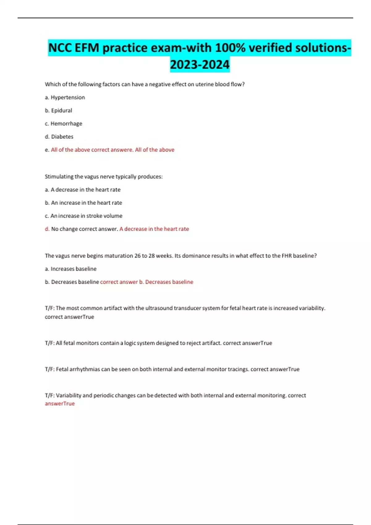 NCC EFM practice exam-with 100% verified solutions- - NCC EFM - Stuvia US