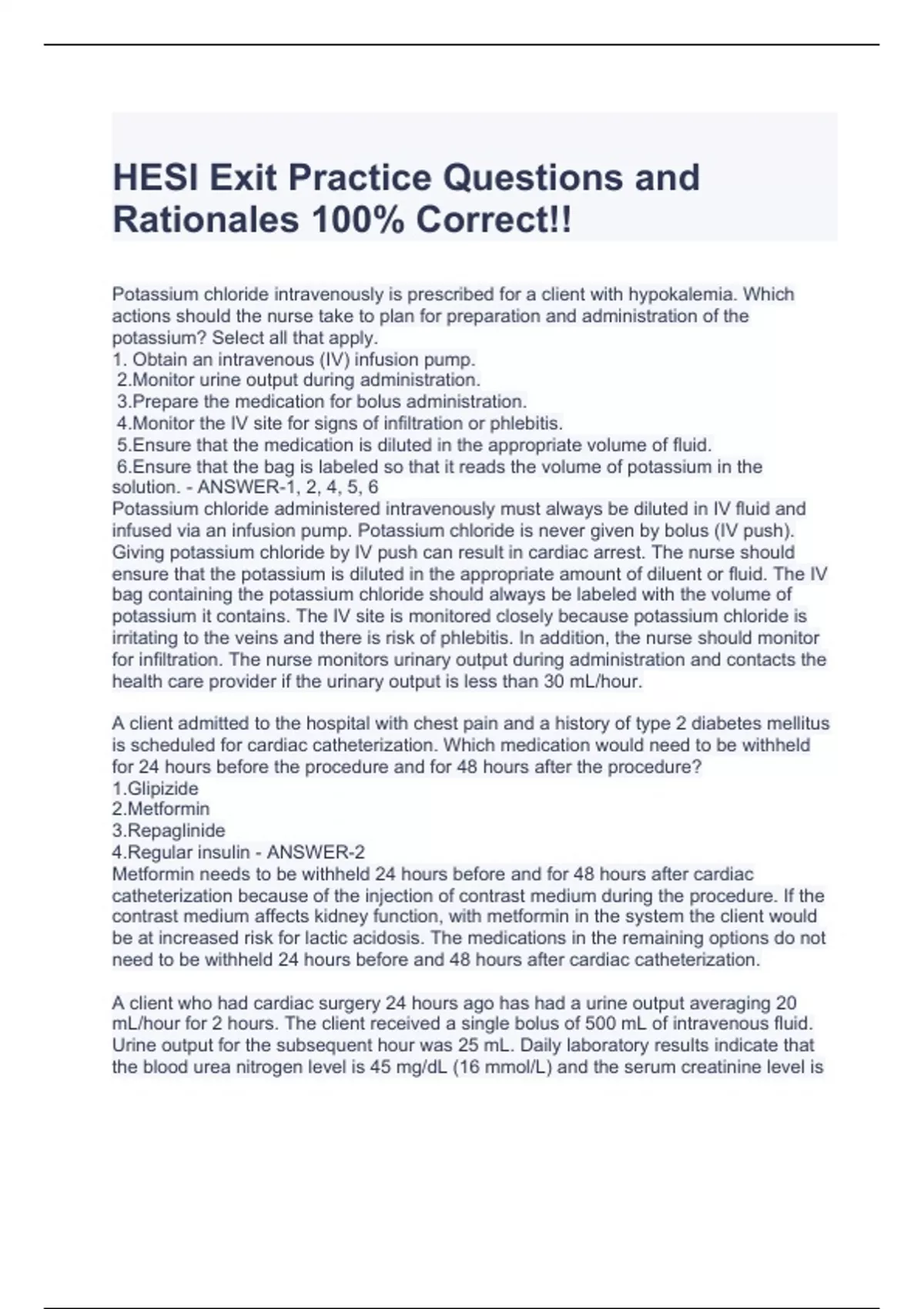 Hesi exit v1 2022/ 2023 Questions and Answers (Scored A) - Hesi exit v1 ...
