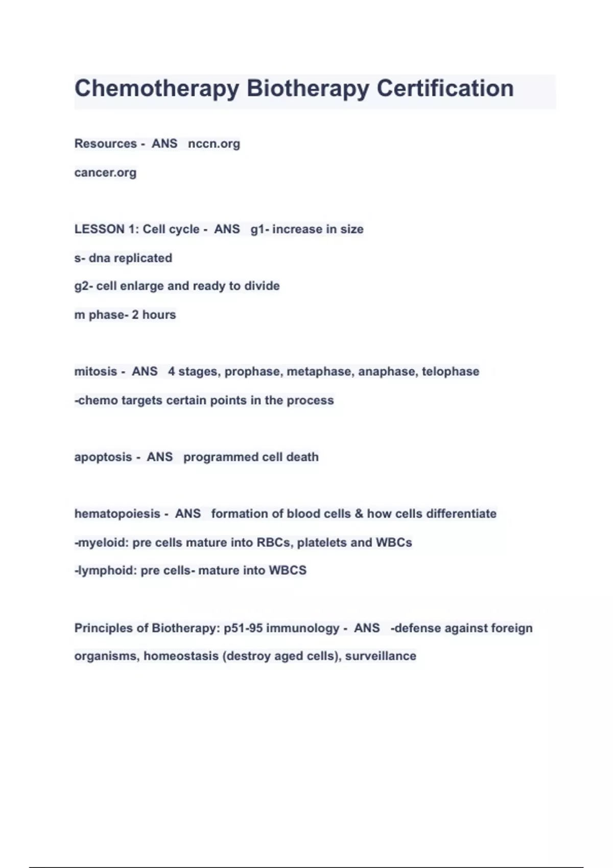 Chemotherapy Biotherapy Certification QUESTIONS & ANSWERS 2023 ( A+ ...