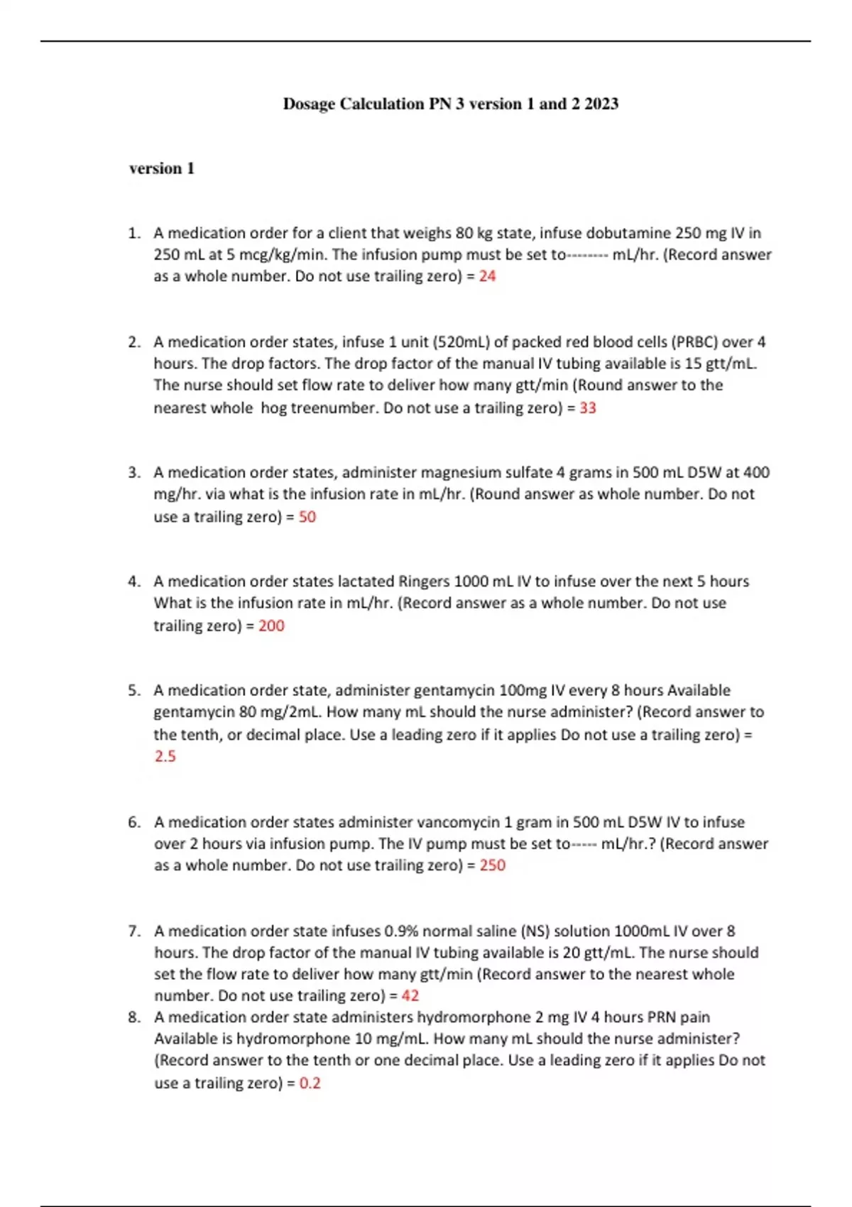Dosage Calculation PN 3 version 1 and 2 2023 - Dosage Calculation PN 3 ...