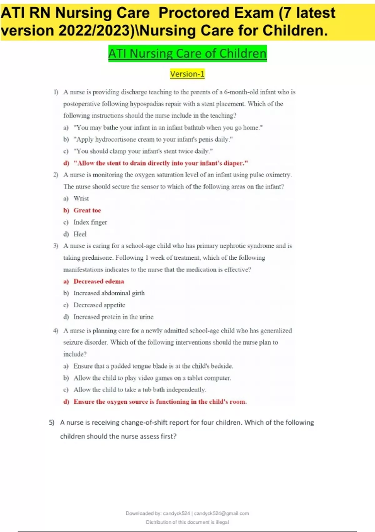 ATI RN Nursing Care of Children Proctored Exam (7 Latest Versions ...