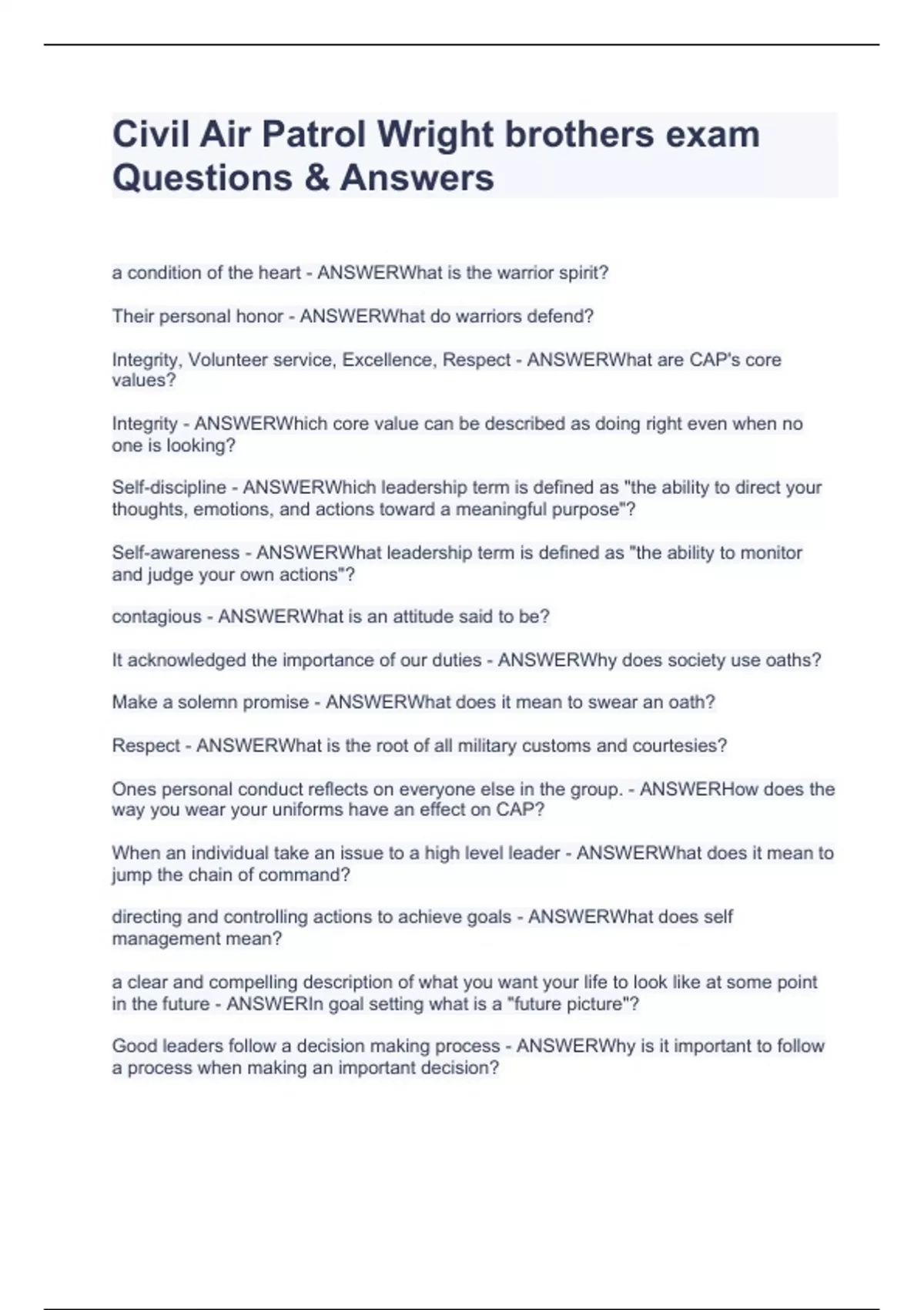Civil Air Patrol Wright brothers exam Questions & Answers - Civil Air ...
