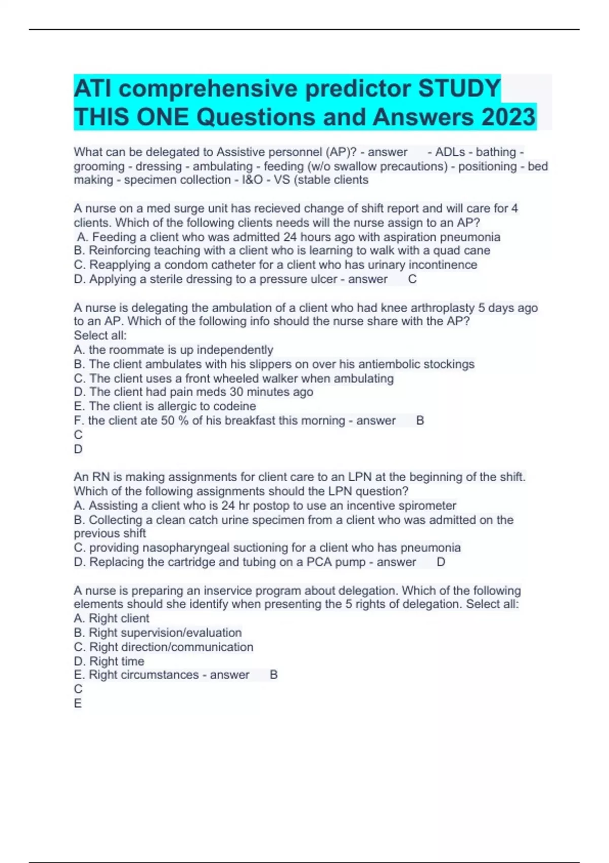 ATI RN COMPREHENSIVE TEST COMPILATION BUNDLE - Stuvia US