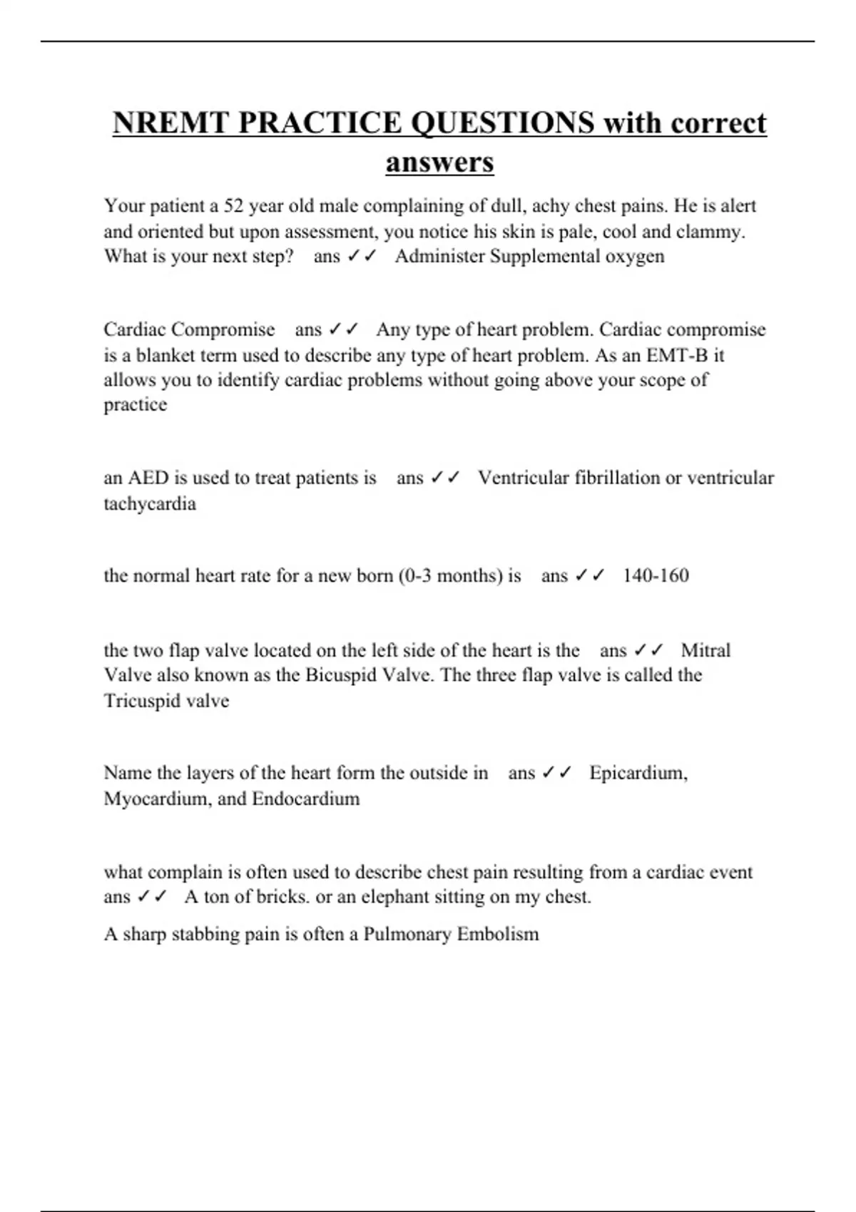 Nremt Practice Questions With Correct Answers Nremt Stuvia Us