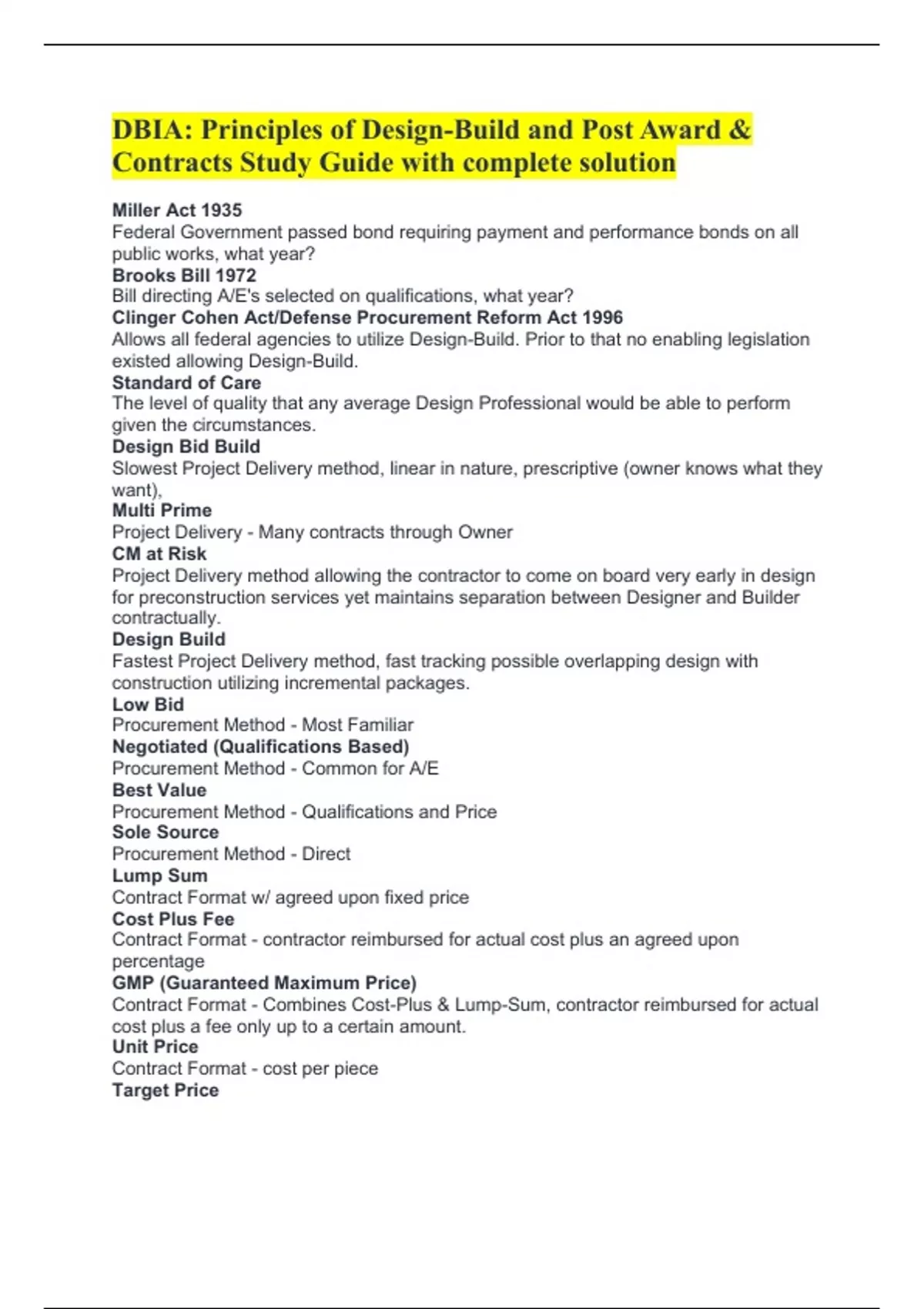 DBIA: Principles of Design-Build and Post Award & Contracts Study Guide ...