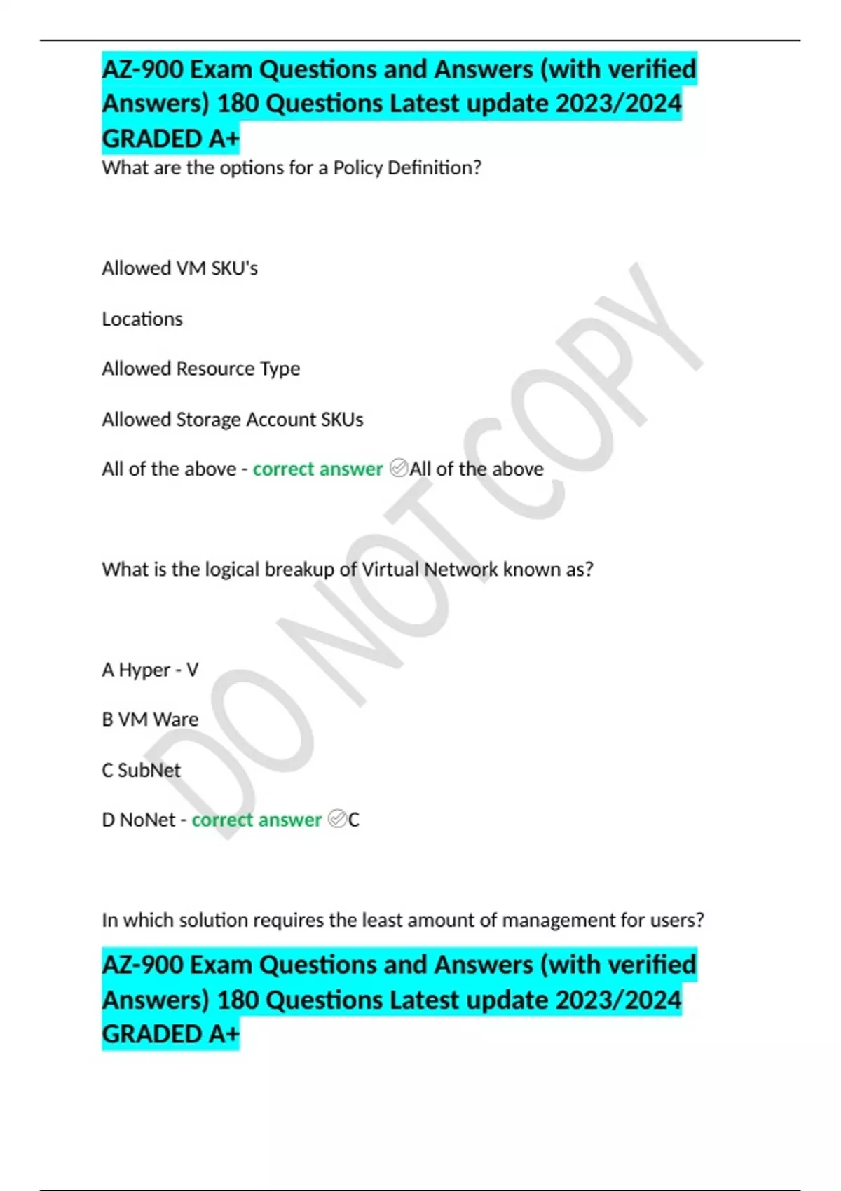 AZ-900 Exam Questions and Answers (with verified Answers) 180 Questions ...