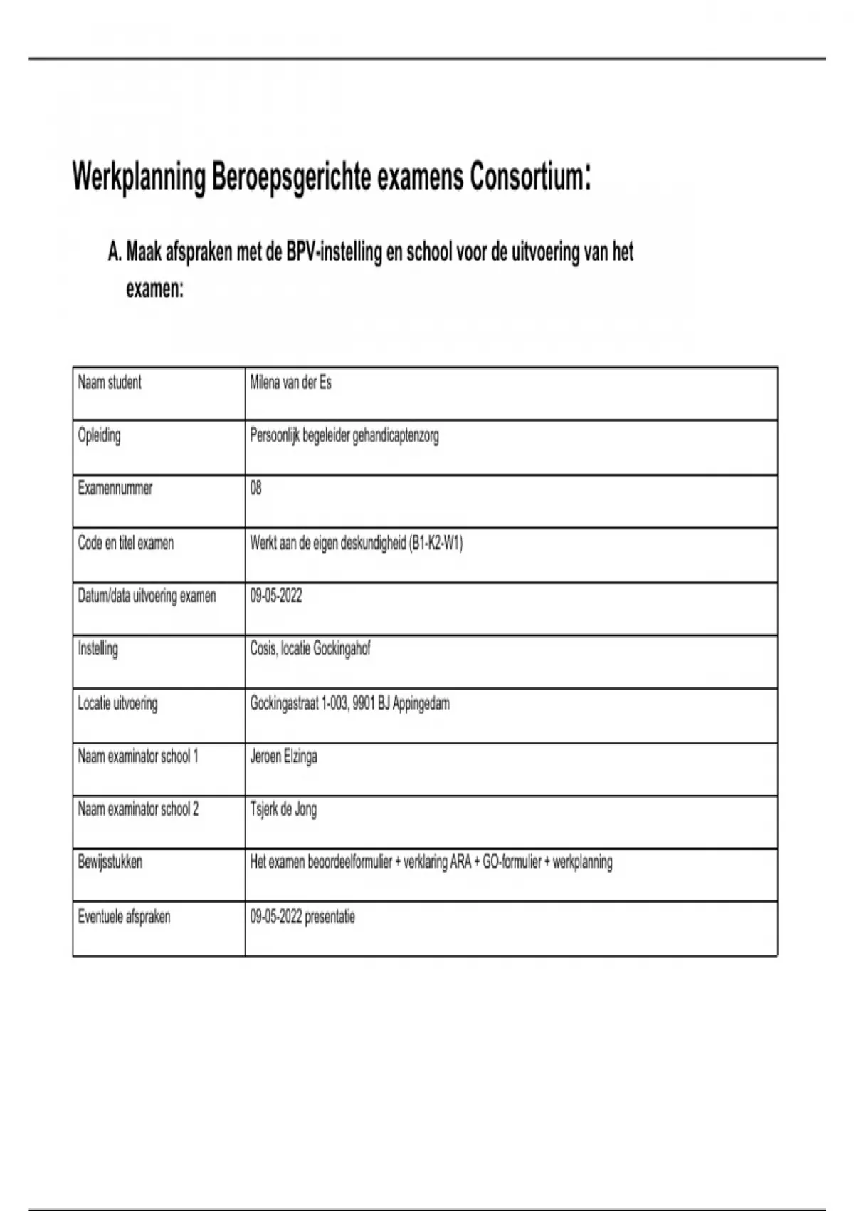 examen werkplanning - Werkplanning - Stuvia NL