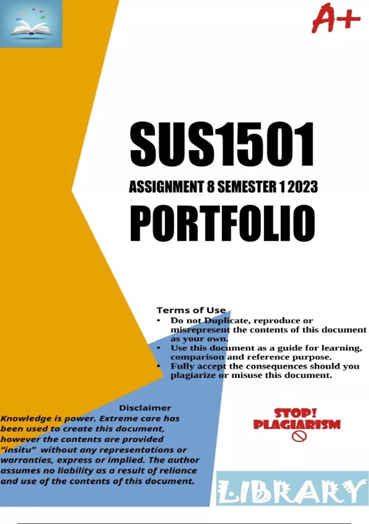 SUS1501 ASSIGNMENT 8 (PORTFOLIO) SEMESTER 1 2024 (727398) - DUE 8 May ...