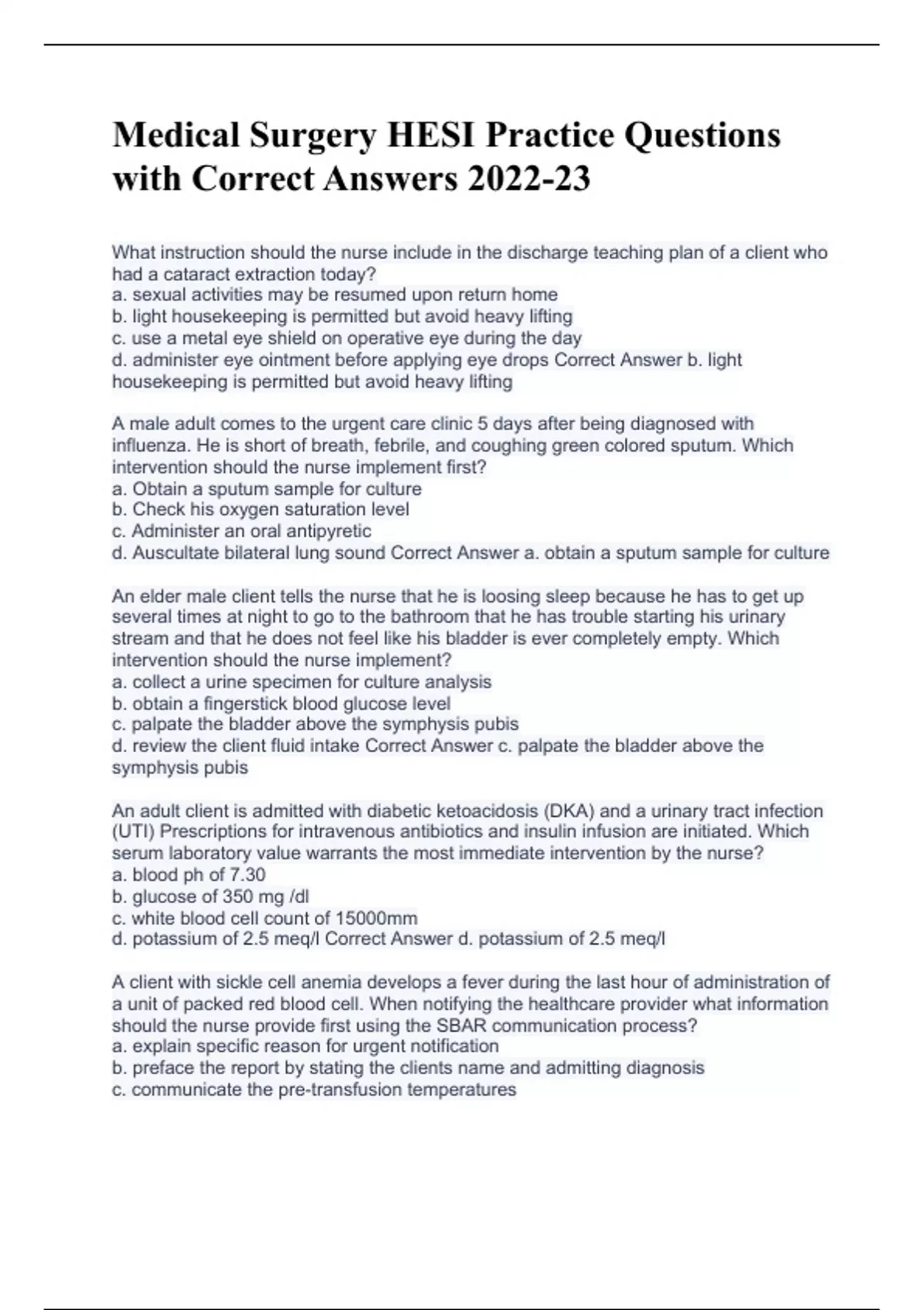 Medical Surgery HESI Practice Questions with Correct Answers 2022-23 ...