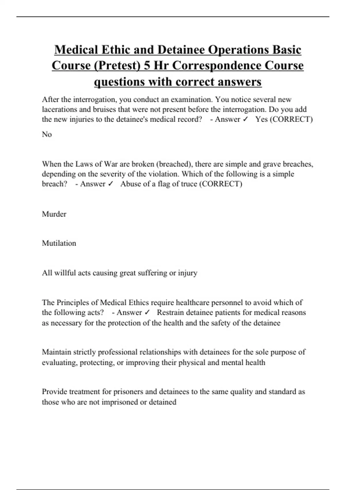 Medical Ethic and Detainee Operations Basic Course (Pretest) 5 Hr ...