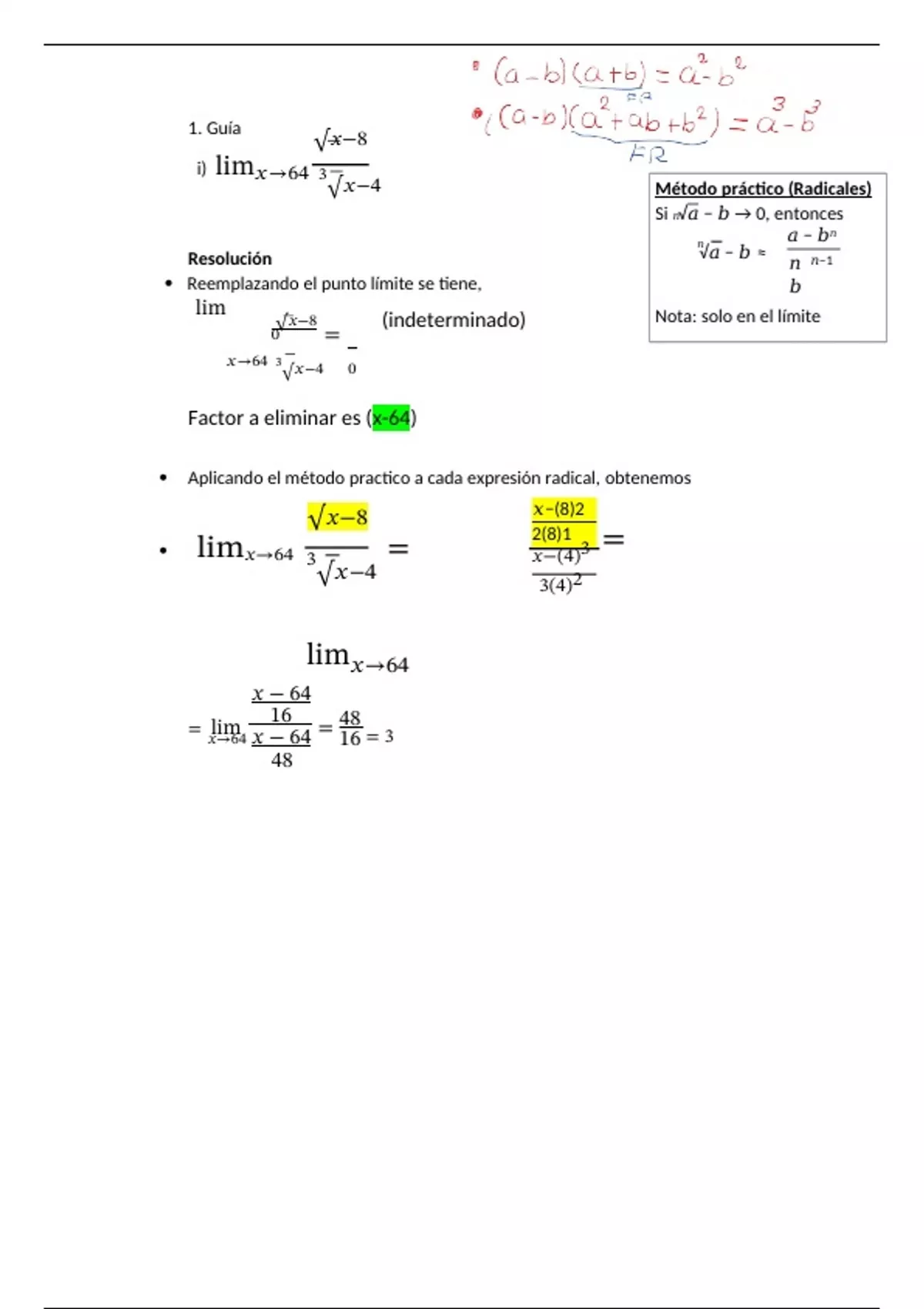 Sumario Ejercicios resueltos de Indeterminacion de la forma 0 entre 0 e ...