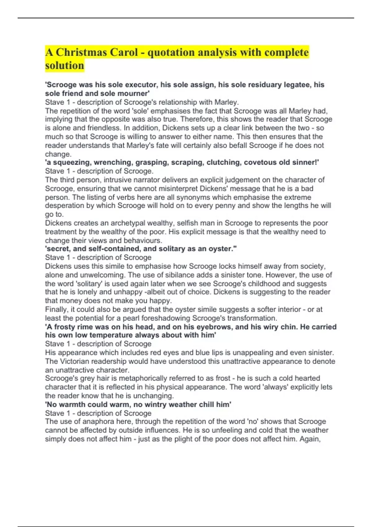 A Christmas Carol - quotation analysis with complete solution ...