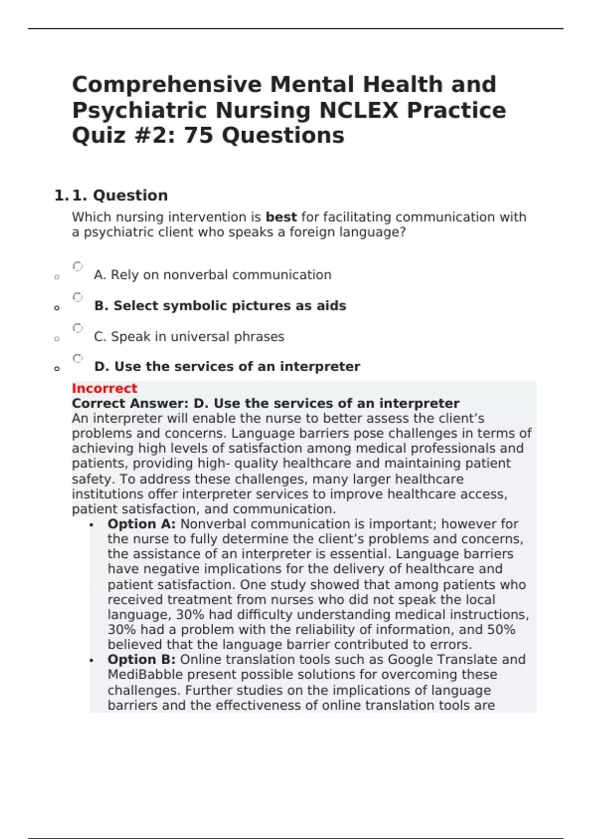 Comprehensive Mental Health and Psychiatric Nursing NCLEX Practice Quiz ...