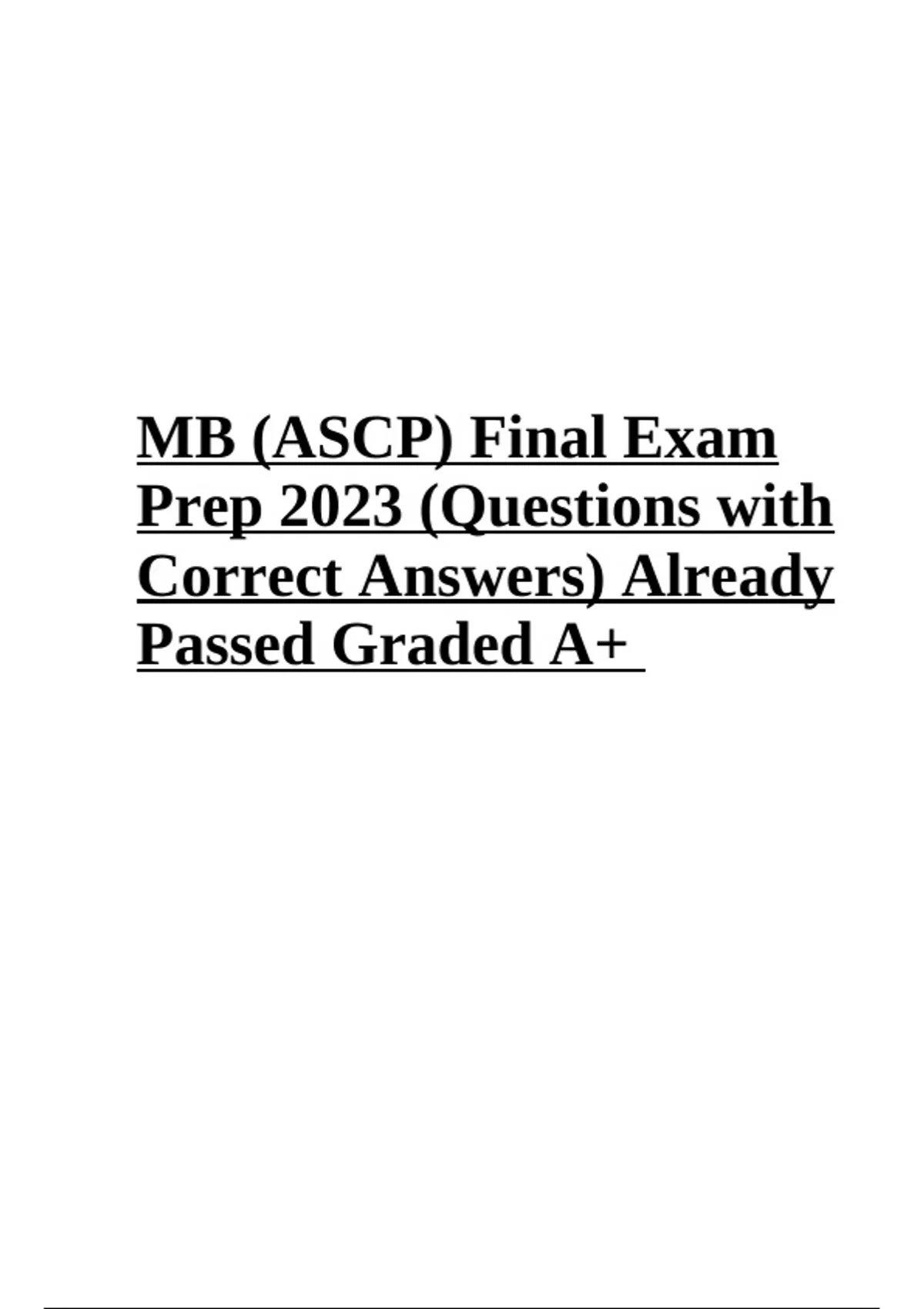 ASCP MB Final Exam Questions And Answers Part III Complete