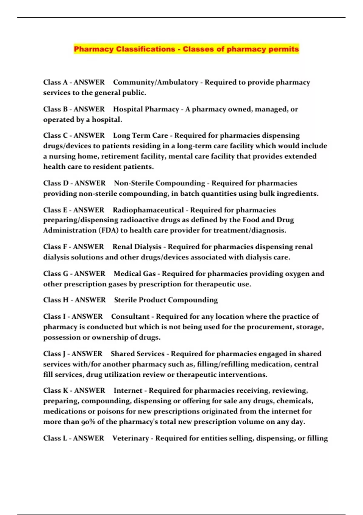 Pharmacy Classifications - Classes of pharmacy permits - Pharmacy ...