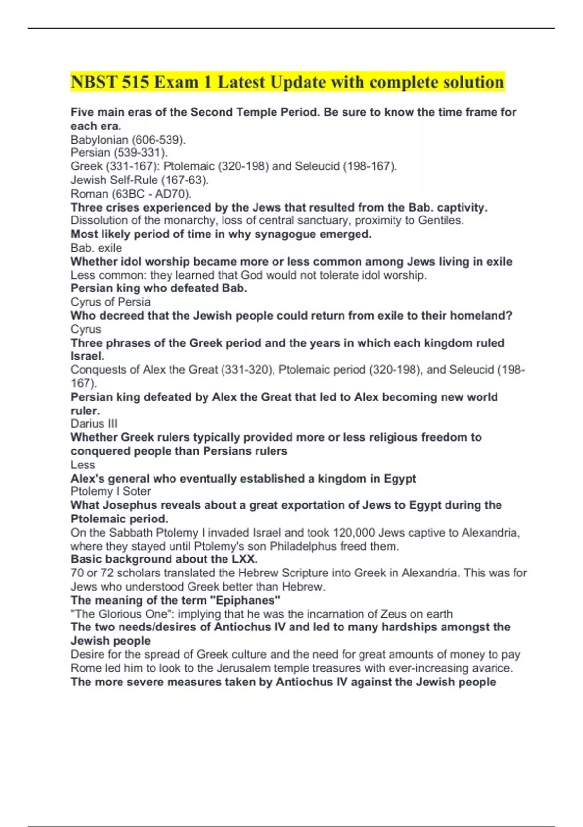 NBST 515 Exam 1 Latest Update with complete solution - NBST 515 - Stuvia US