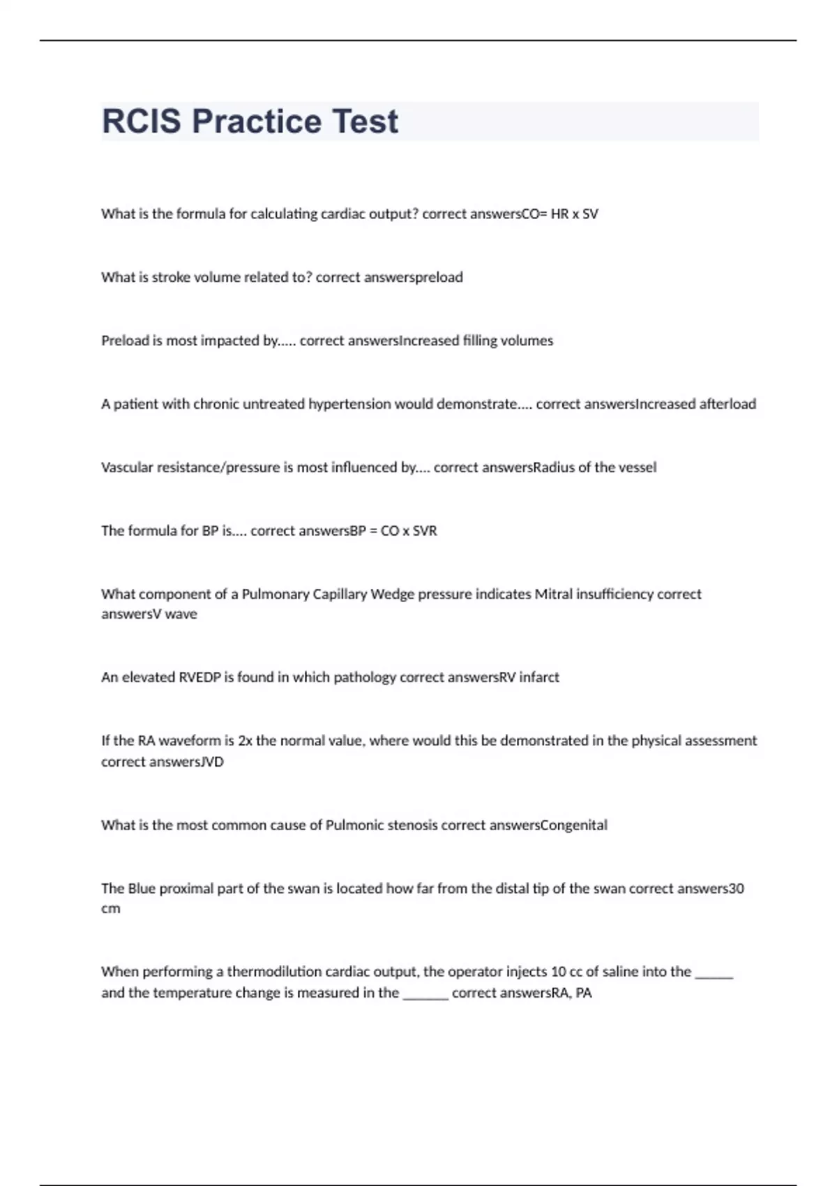 Diagnostic invasive bundled exams RCIS 2023 WITH 100% CORRECT ANSWERS ...