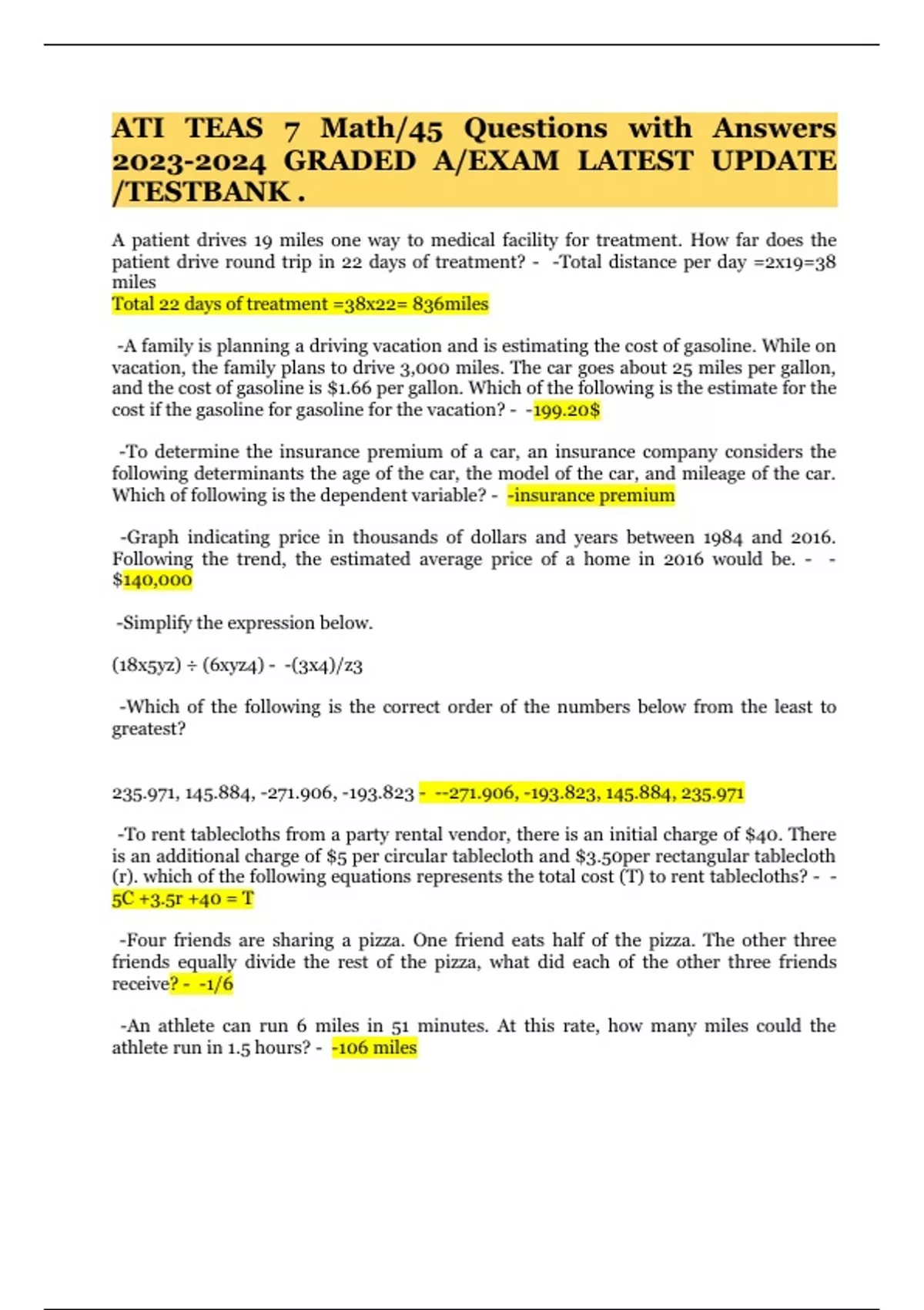 ATI TEAS 7 -Math, Science and English & Language Usage 100% Correct ...