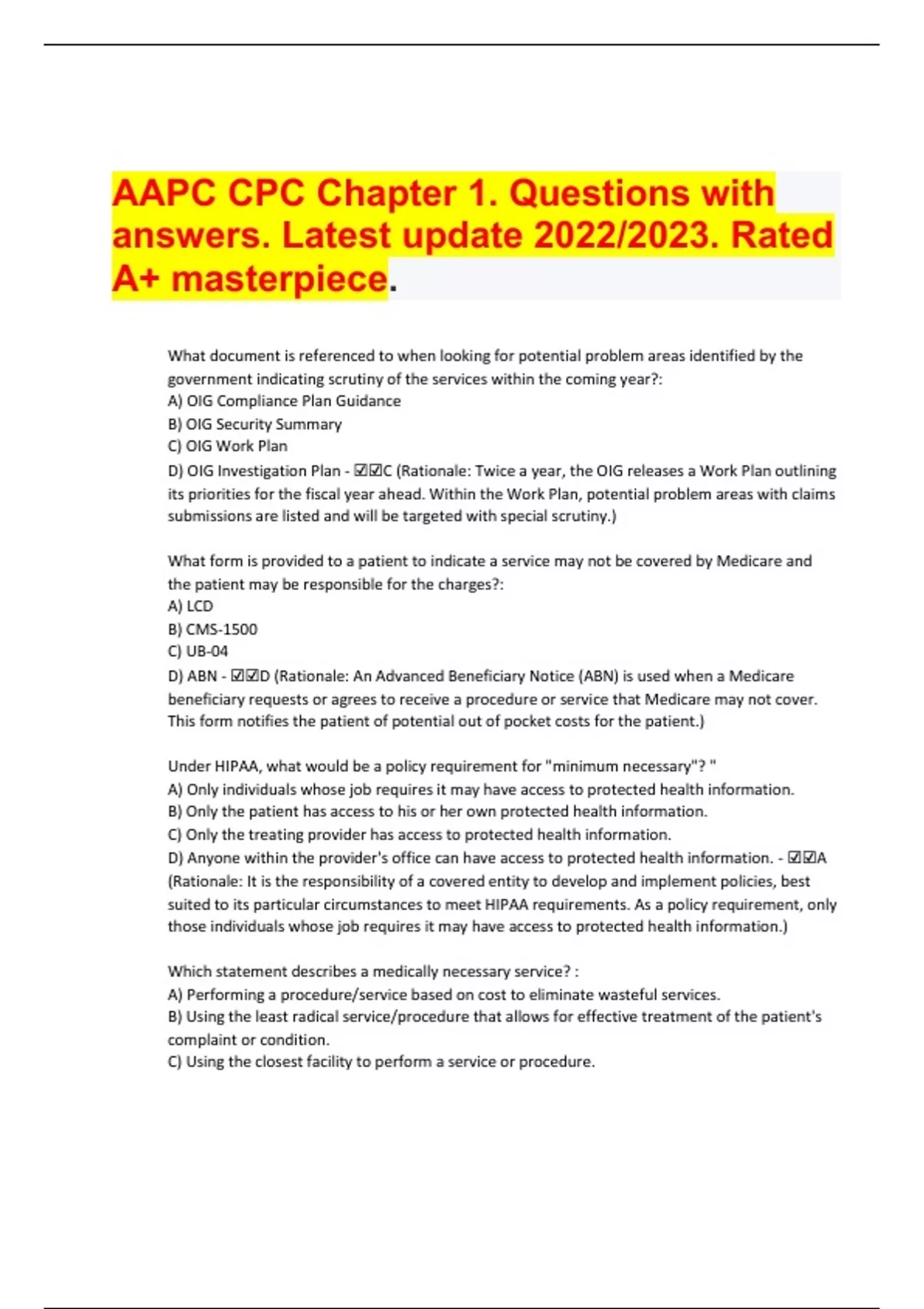 AAPC CPC Chapter 1. Questions with answers. Latest update 2022/2023 ...