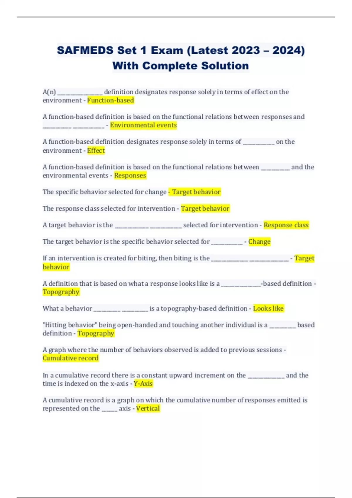 SAFMEDS Set 1 Exam (Latest 2023 – 2024) With Complete Solution ...