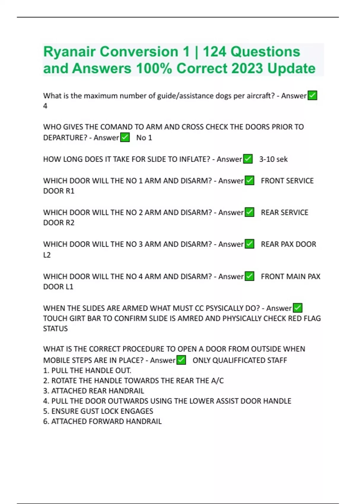 Ryanair Conversion 1 | 124 Questions and Answers 100% Correct 2023 ...