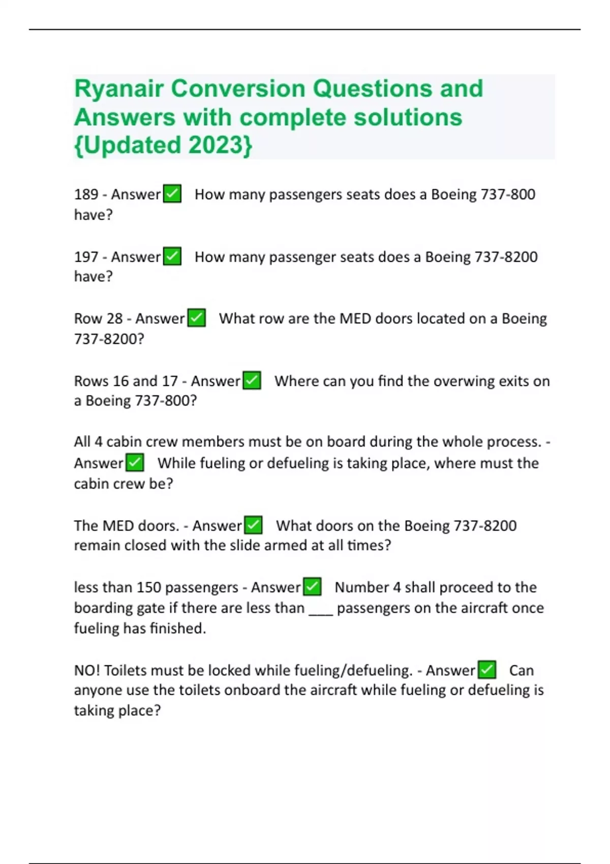 Ryanair Conversion Questions and Answers with complete solutions {Updated 2023} - Ryanair ...