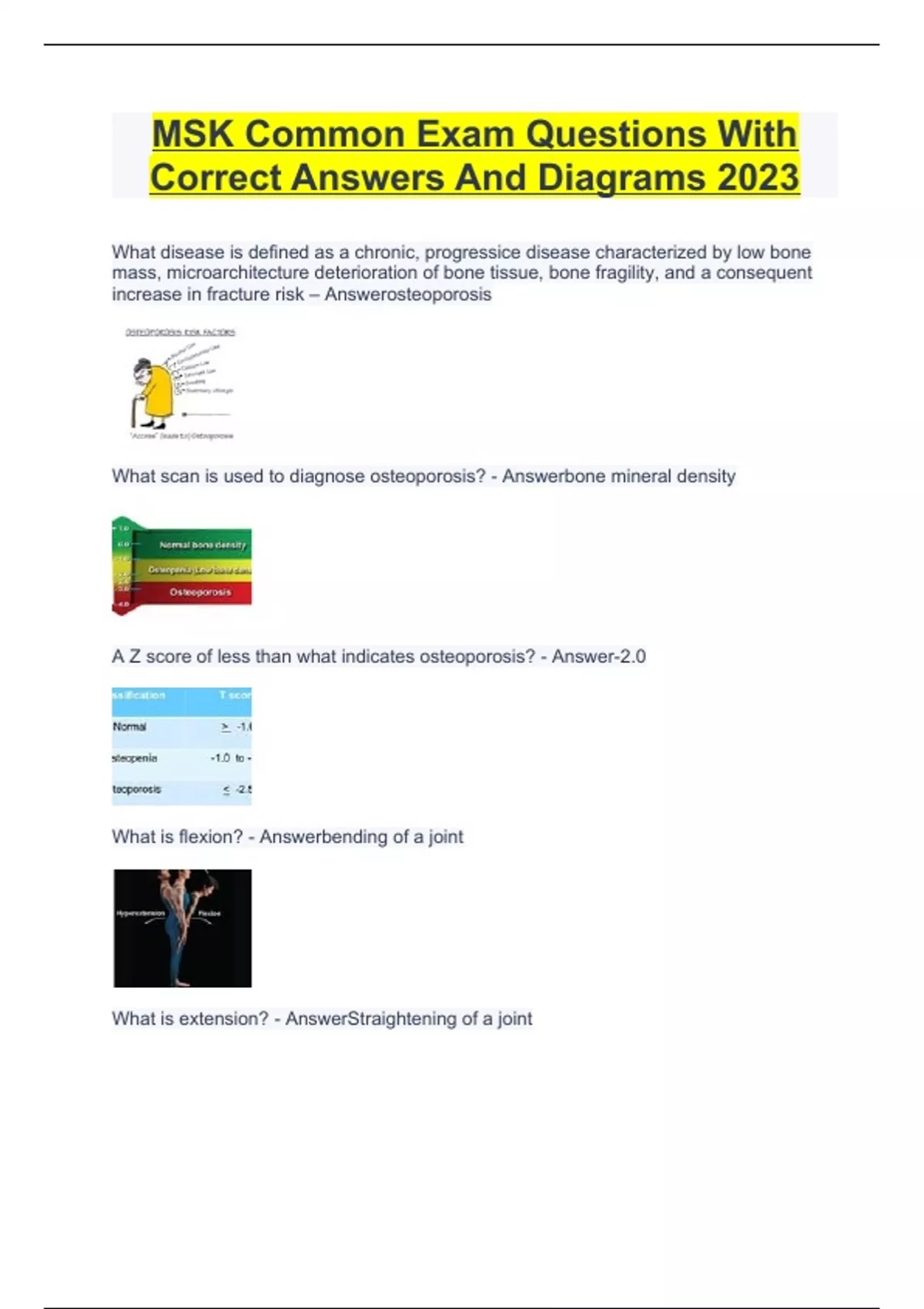 MSK Common Exam Questions With Correct Answers And Diagrams 2023 - MSK ...