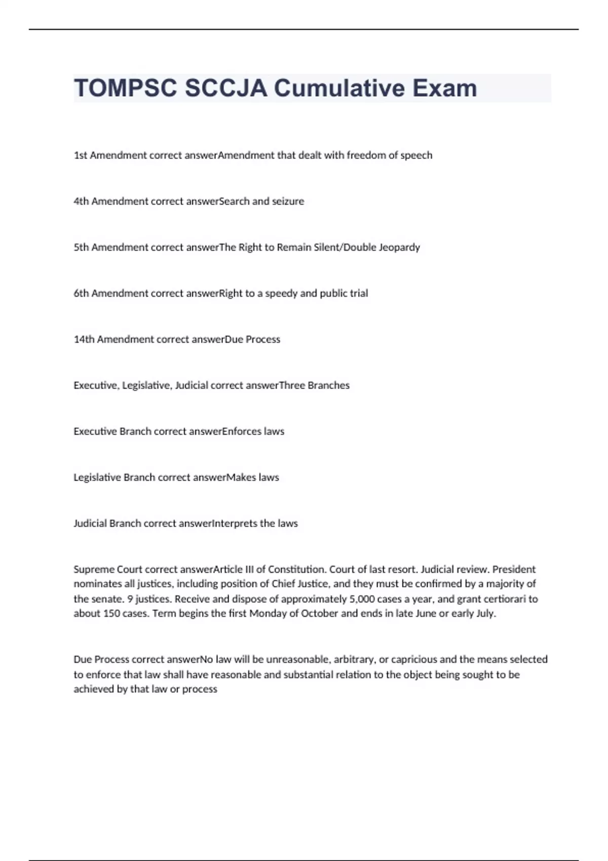 TOMPSC SCCJA Cumulative Exam 2023 with 100% correct answers - TOMPSC SCCJA Cumulative - Stuvia US