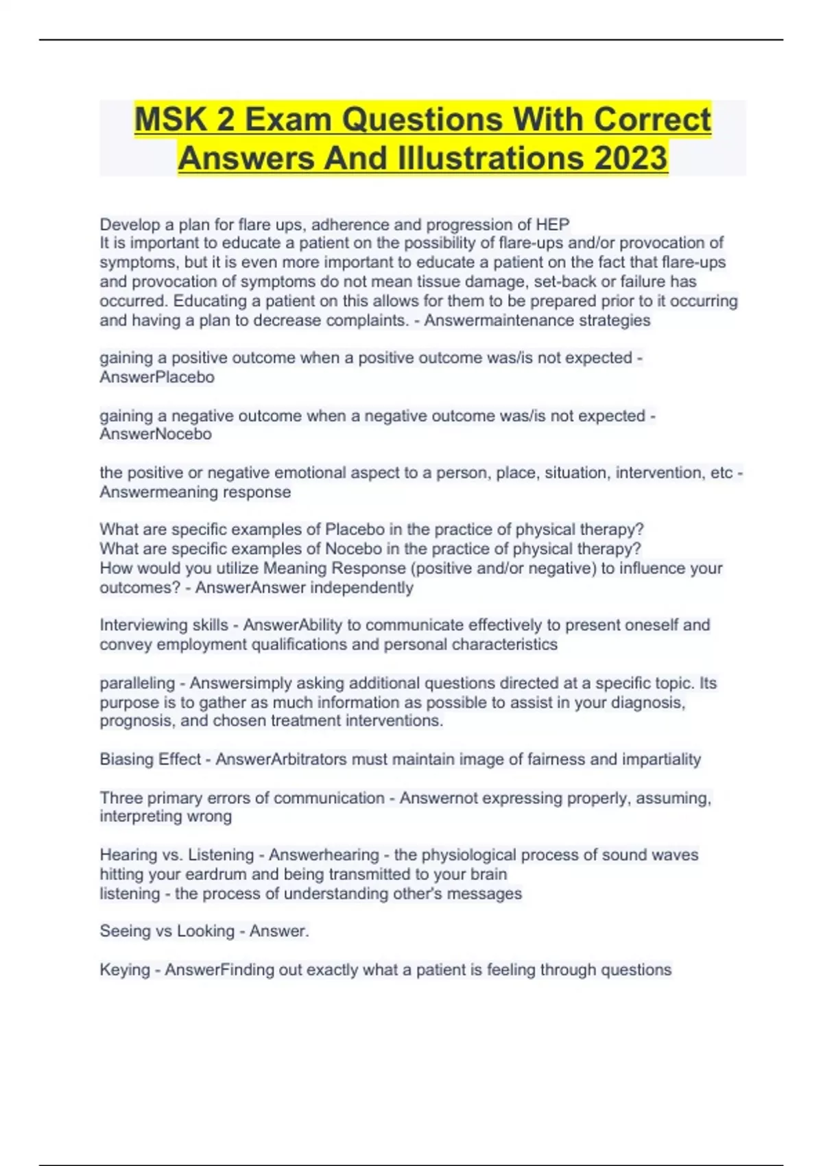 MSK 2 Exam Questions With Correct Answers And Illustrations 2023 - MSK ...