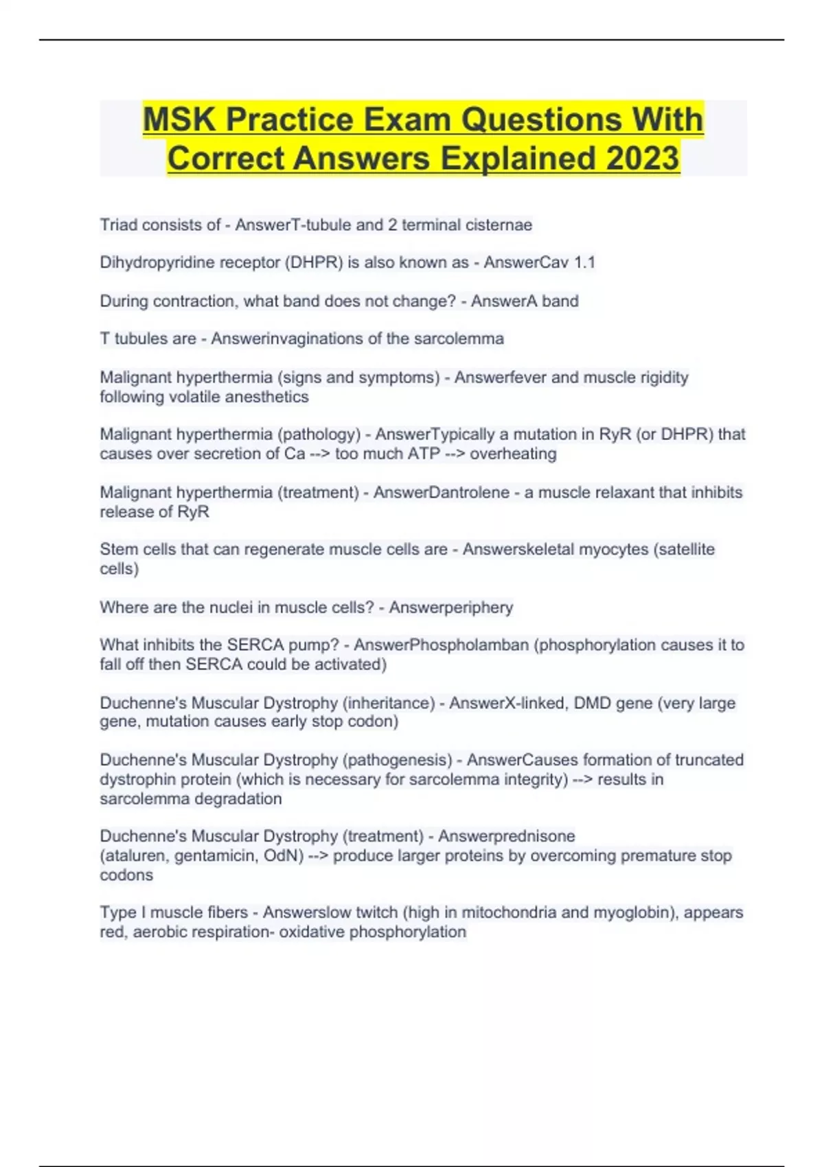 MSK Practice Exam Questions With Correct Answers Explained 2023 - MSK ...