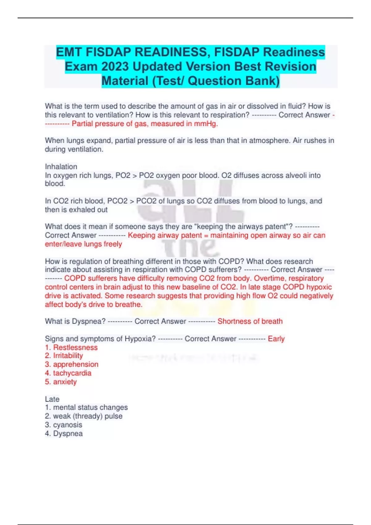 EMT FISDAP READINESS, FISDAP Readiness Exam 2023 Updated Version Best ...