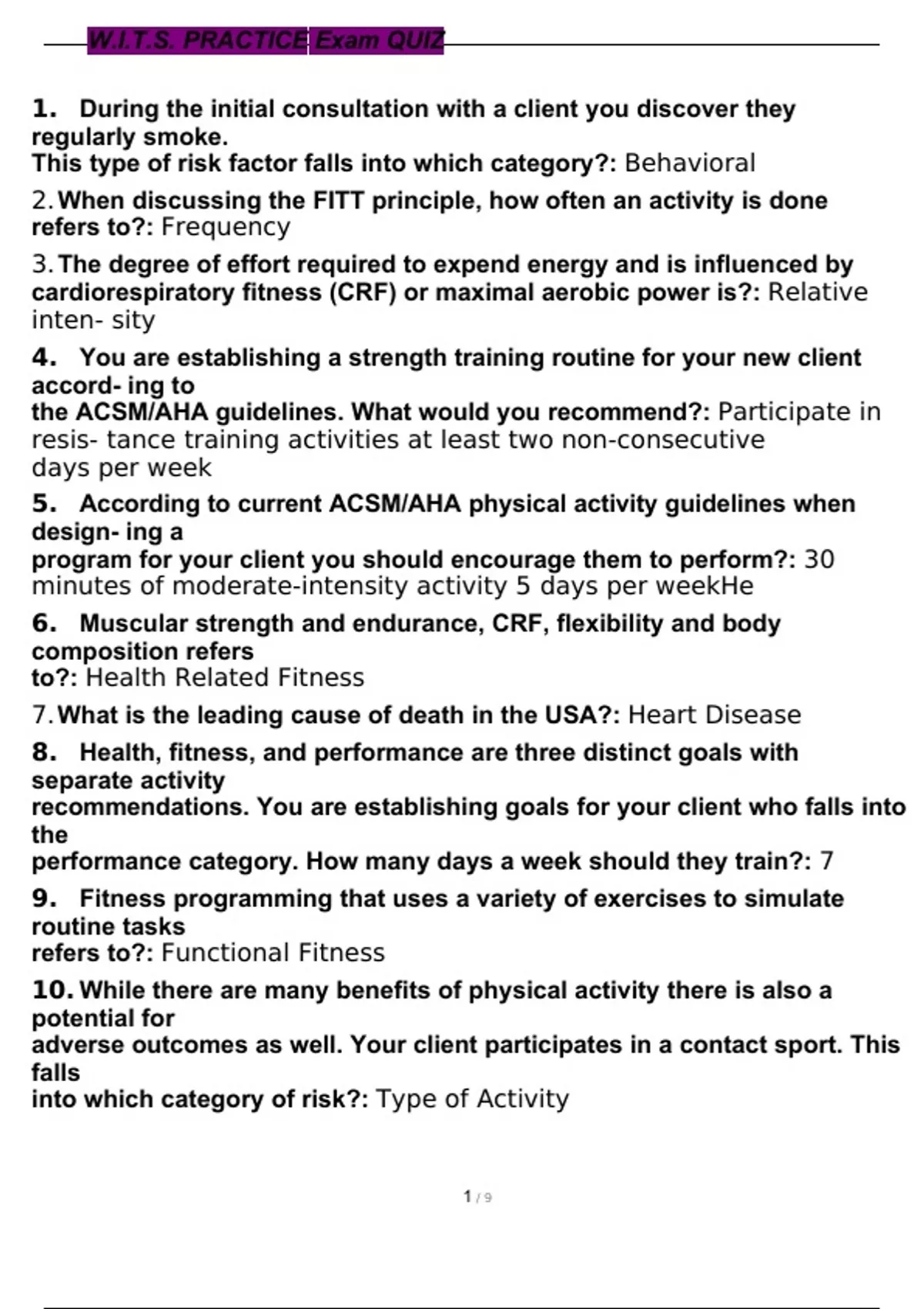 WITS Practice Exam With 100% verified Questions And Answers 2023 - WITS ...