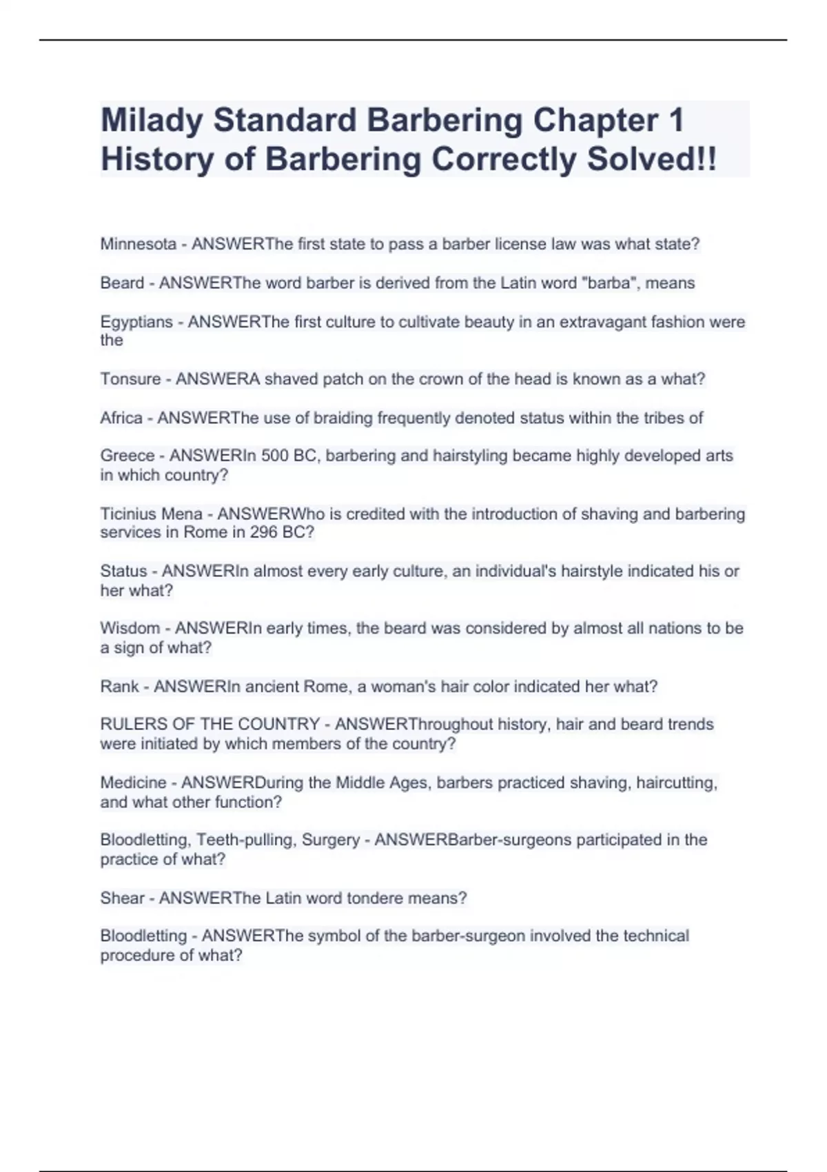 Milady Standard Barbering Chapter 1 History of Barbering Correctly ...