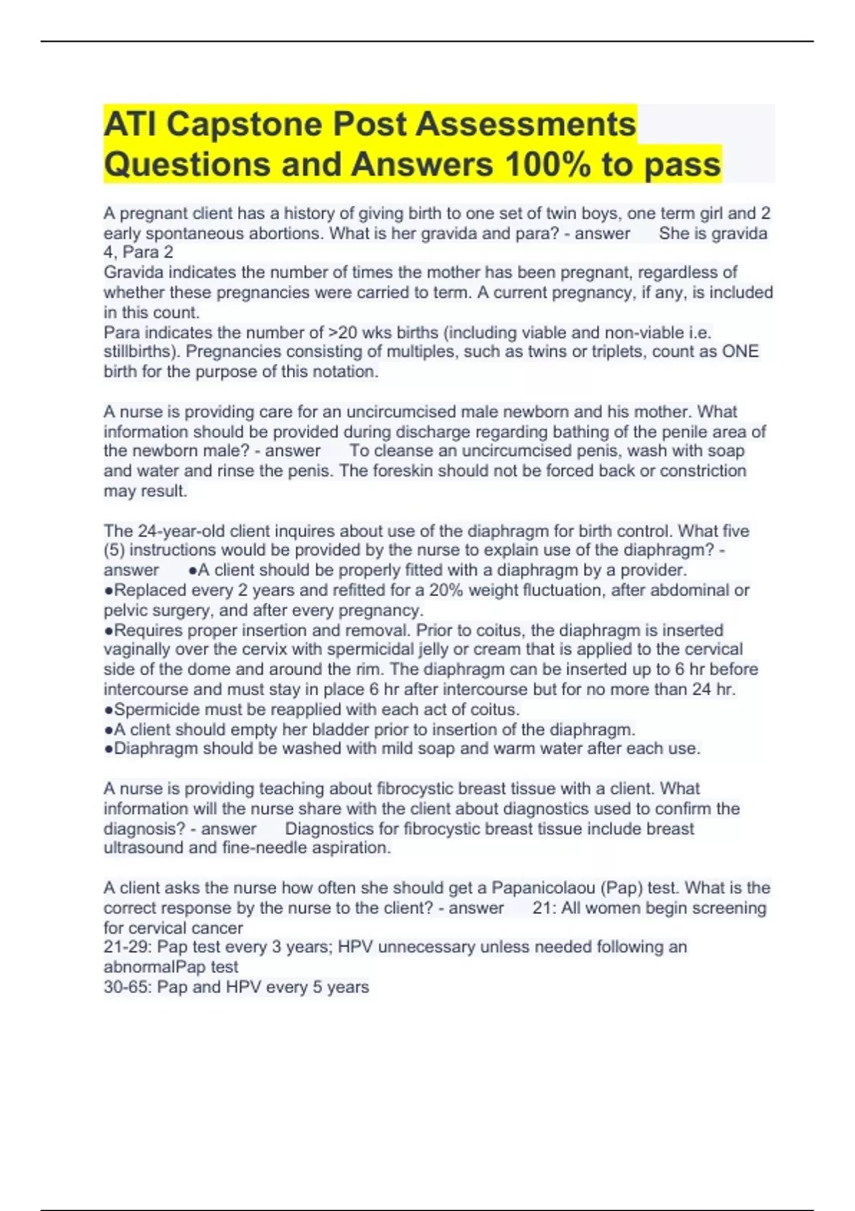 ATI Capstone Post Assessments Questions and Answers 100% to pass - ATI ...