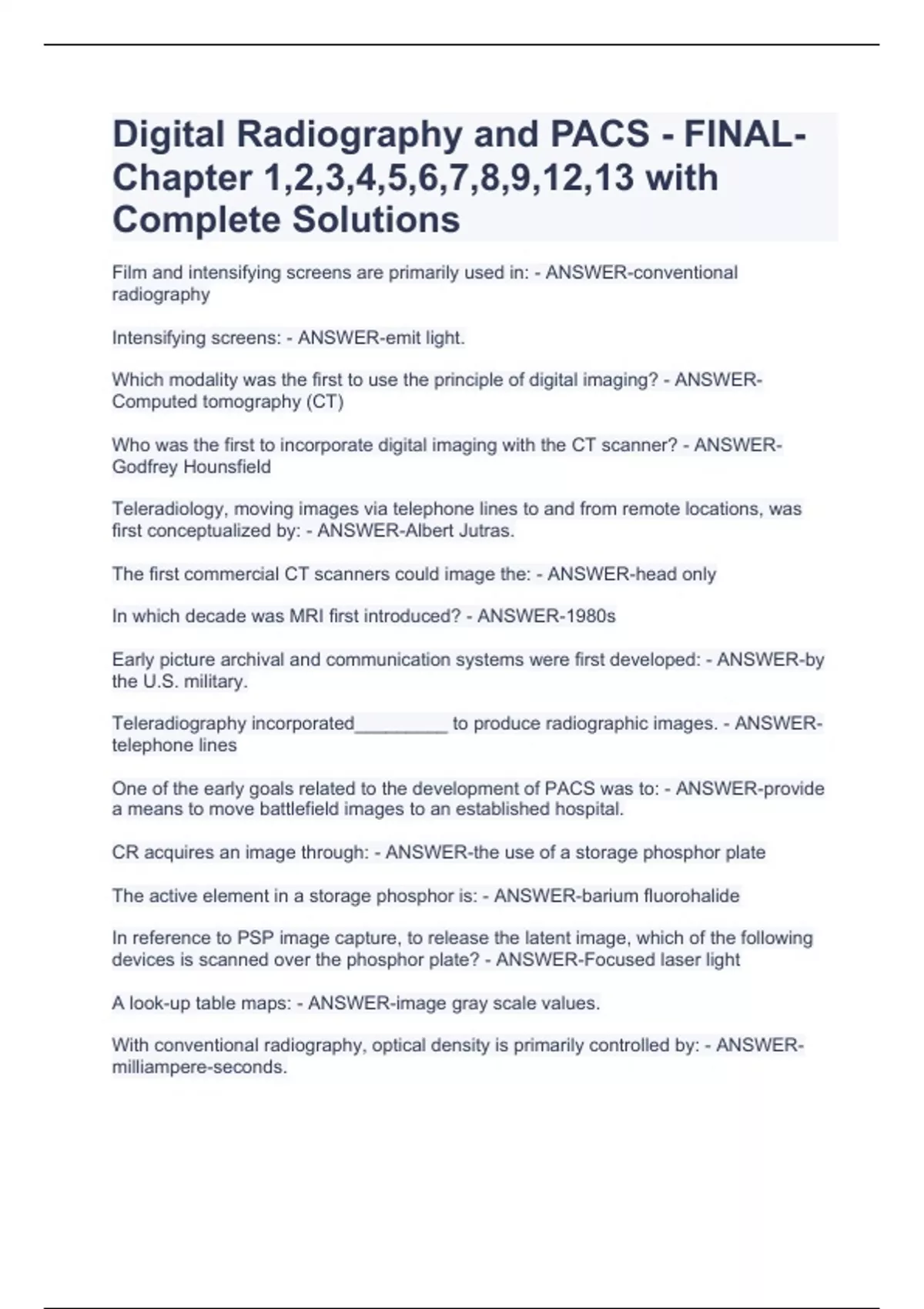 Digital Radiography and PACS - FINAL- Chapter 1,2,3,4,5,6,7,8,9,12,13 ...