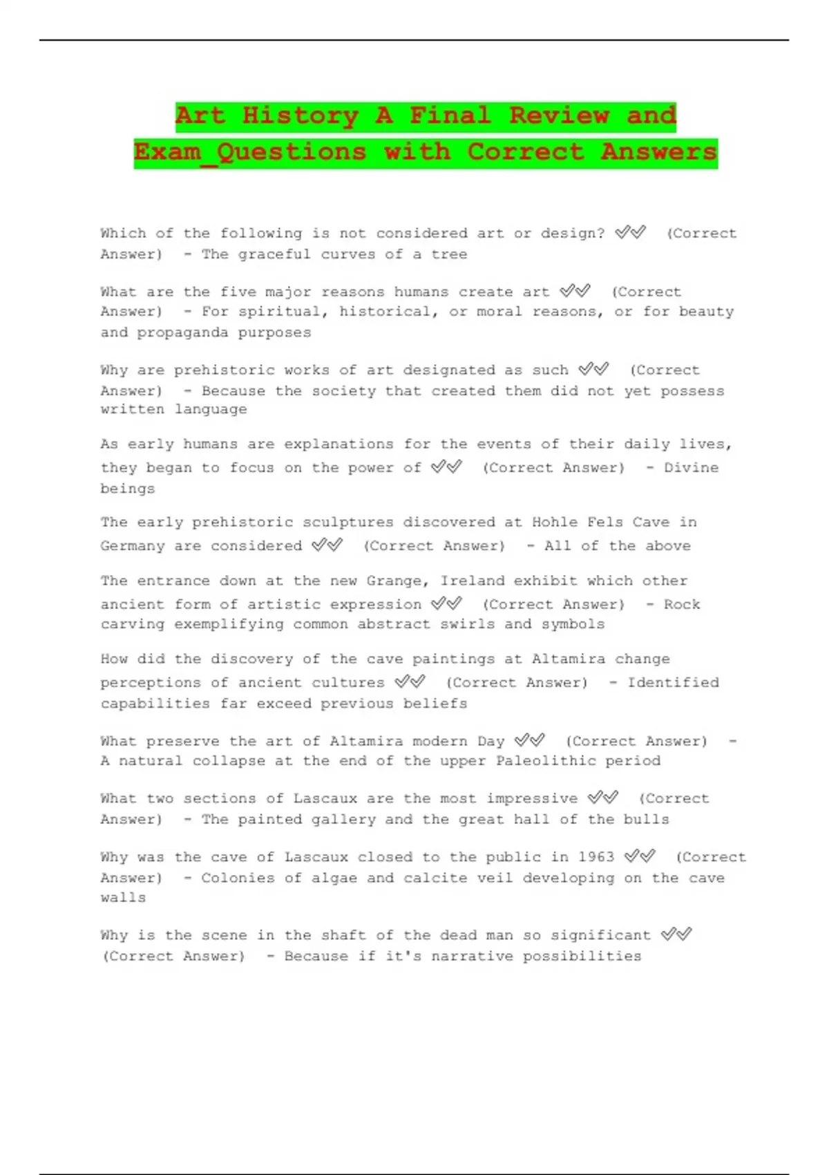 Art History A Final Review and Exam_Questions with Correct Answers ...