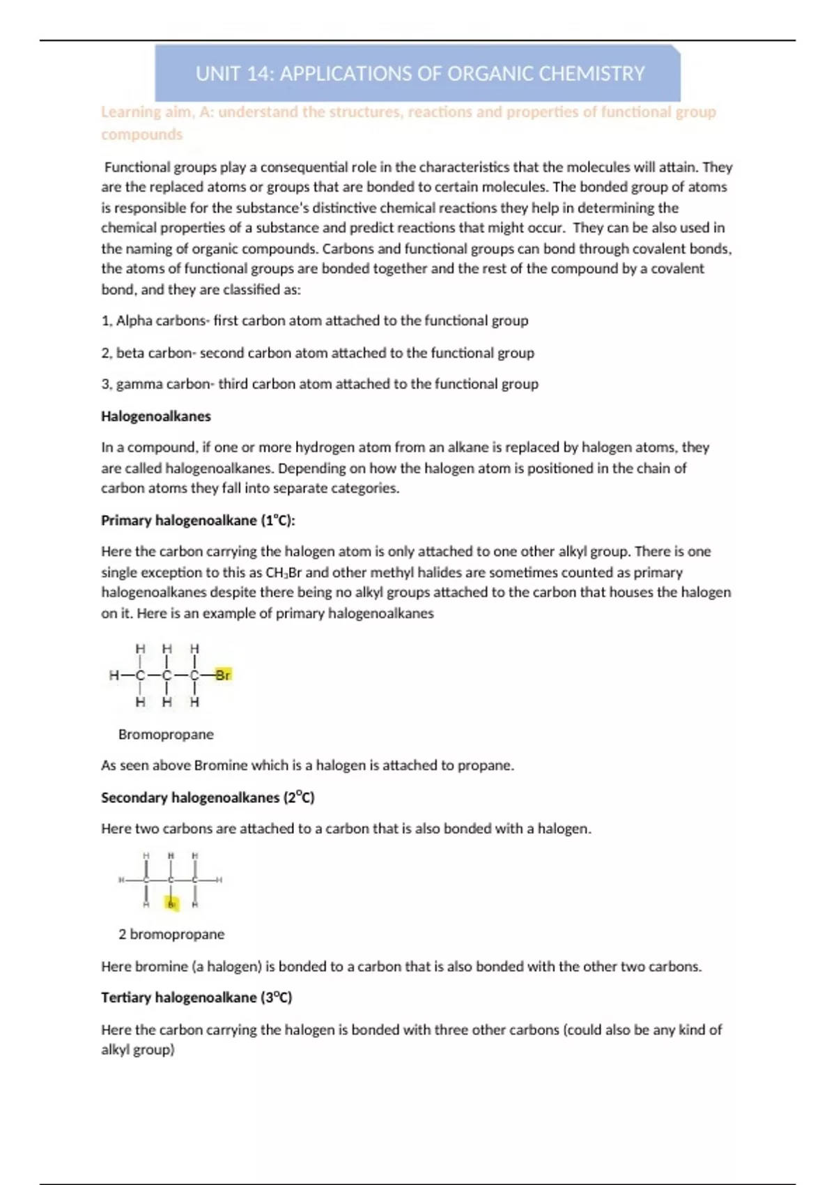 Btec Applied Science Chemistry Unit 14 Learning Aim B Unit 14 Applications Of Organic