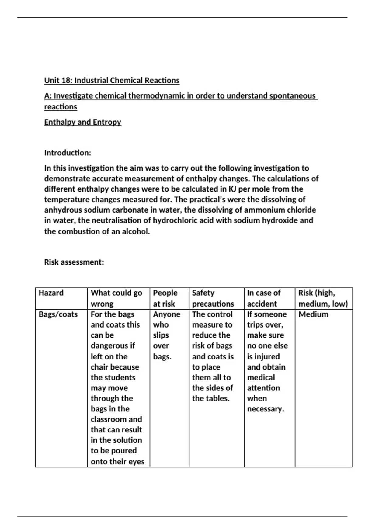 BTEC Applied Science chemistry Unit 18 learning aim A - Unit 18 ...