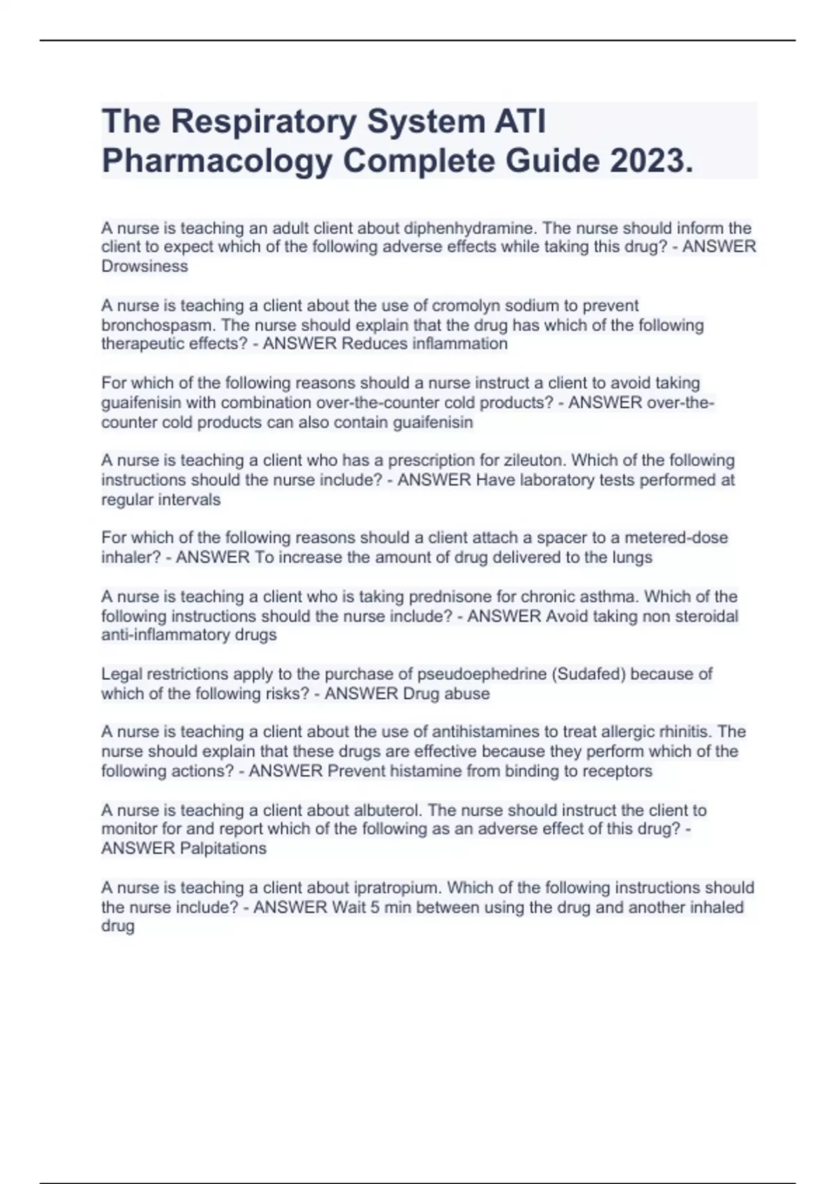 The Respiratory System ATI Pharmacology Complete Guide 2023. - Asep ...