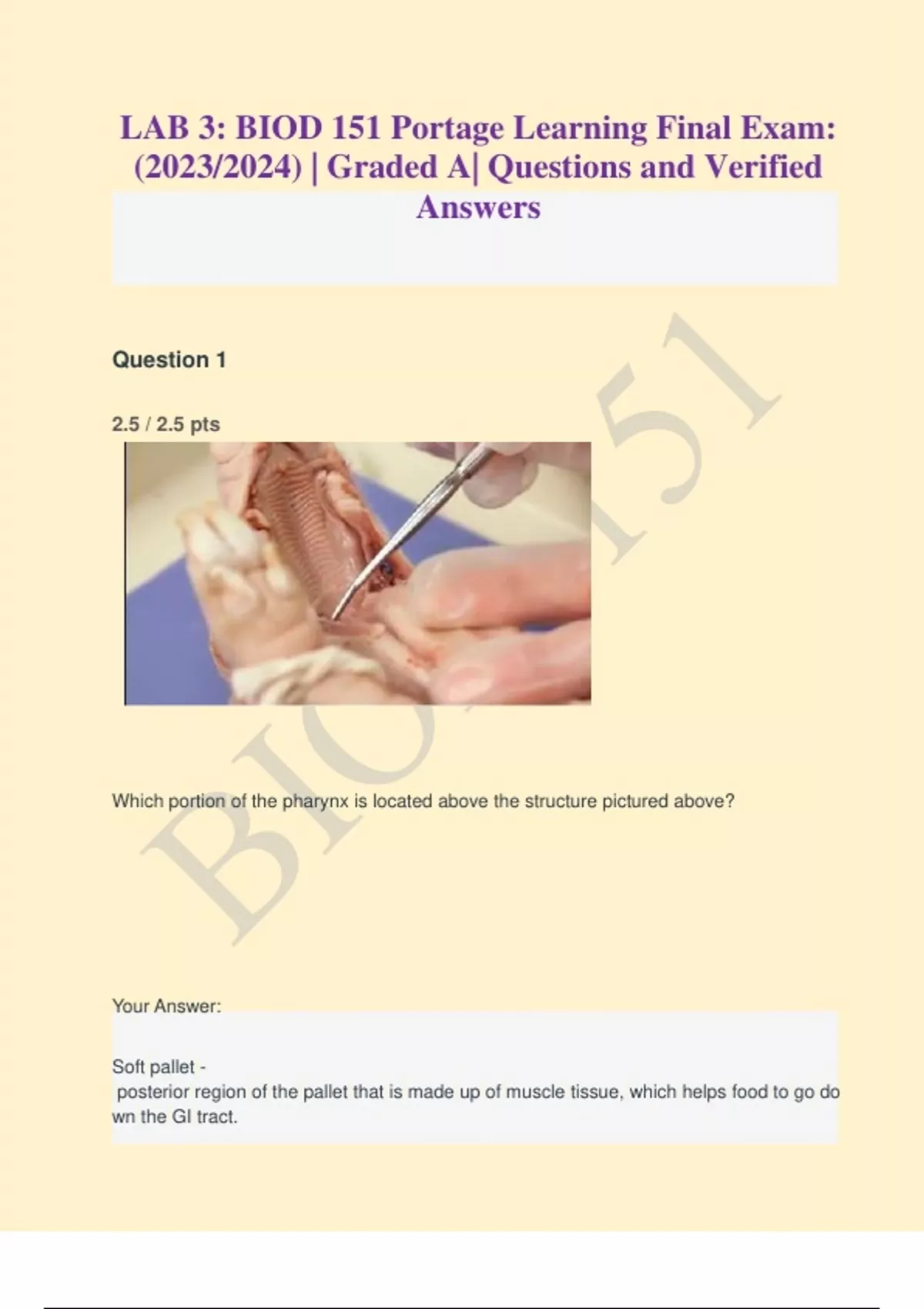 LAB 3: BIOD 151 Portage Learning Final Exam: (2023/2024) | Graded A| Questions and Verified ...