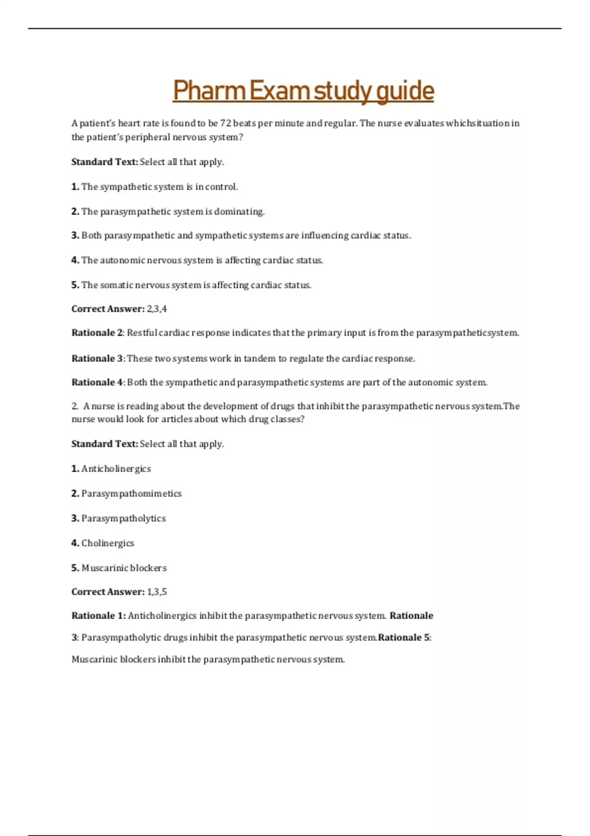 Pharmacology Exam Study Guide Test Bank Complete Latest 2023 - NURSING ...