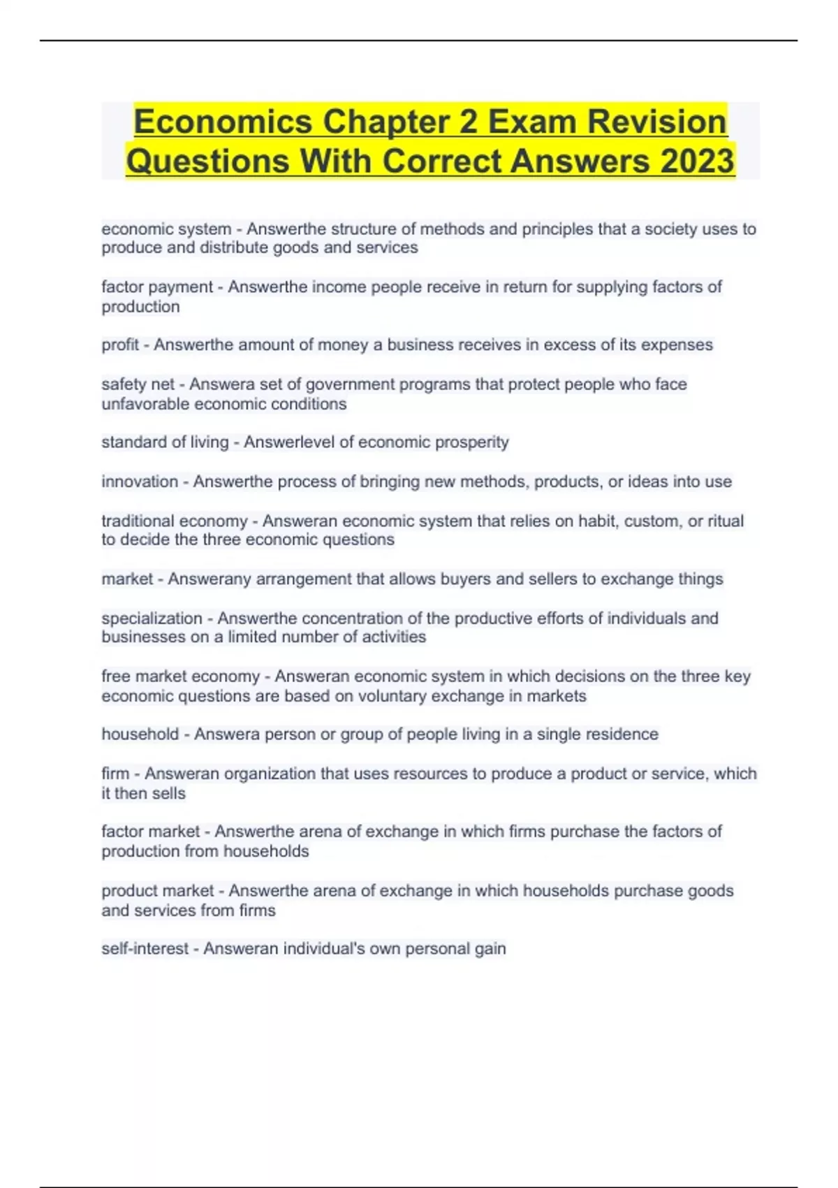 Economics Chapter 2 Exam Revision Questions With Correct Answers 2023 ...