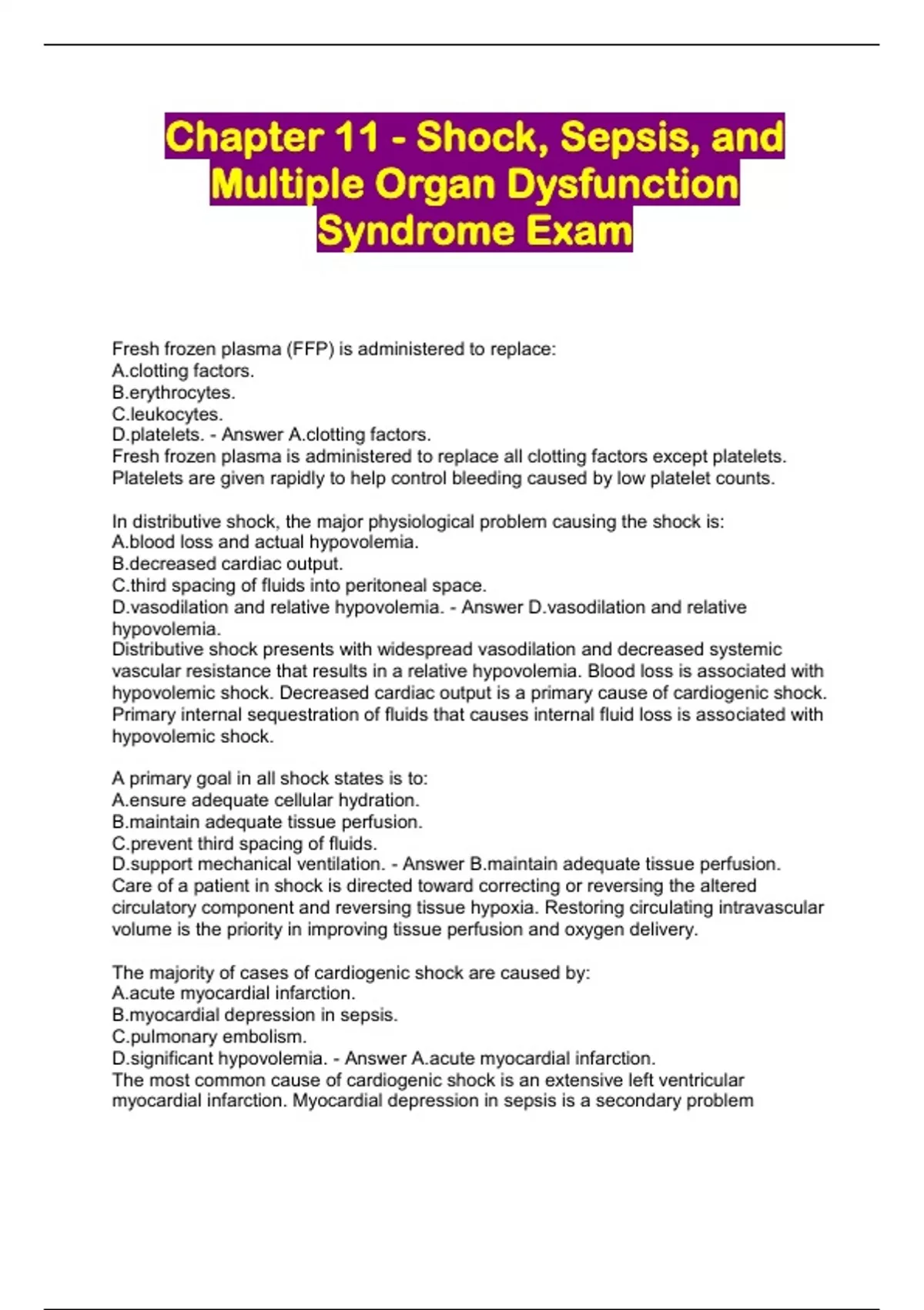 Chapter 11 - Shock, Sepsis, and Multiple Organ Dysfunction Syndrome ...