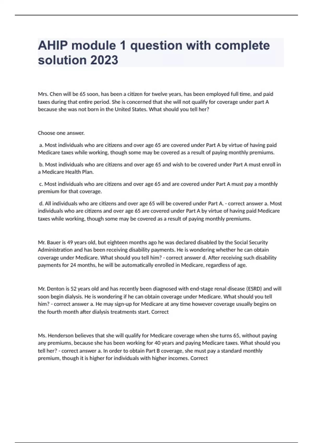 AHIP module 1 question with complete solution 2023 - Ahip - Stuvia US