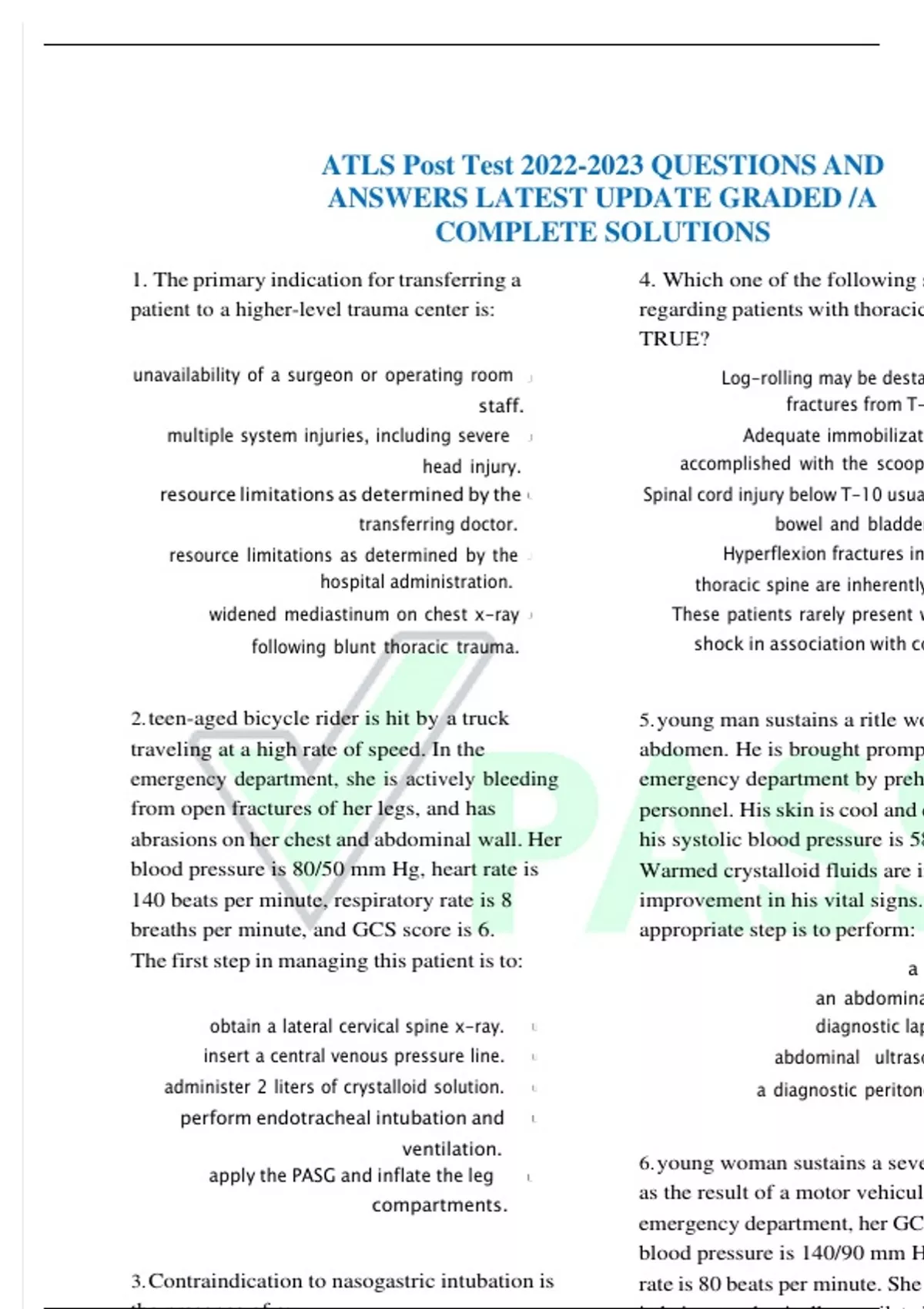 Atls Post Test Questions And Answers Latest Update Graded A Complete Solutions Atls Post